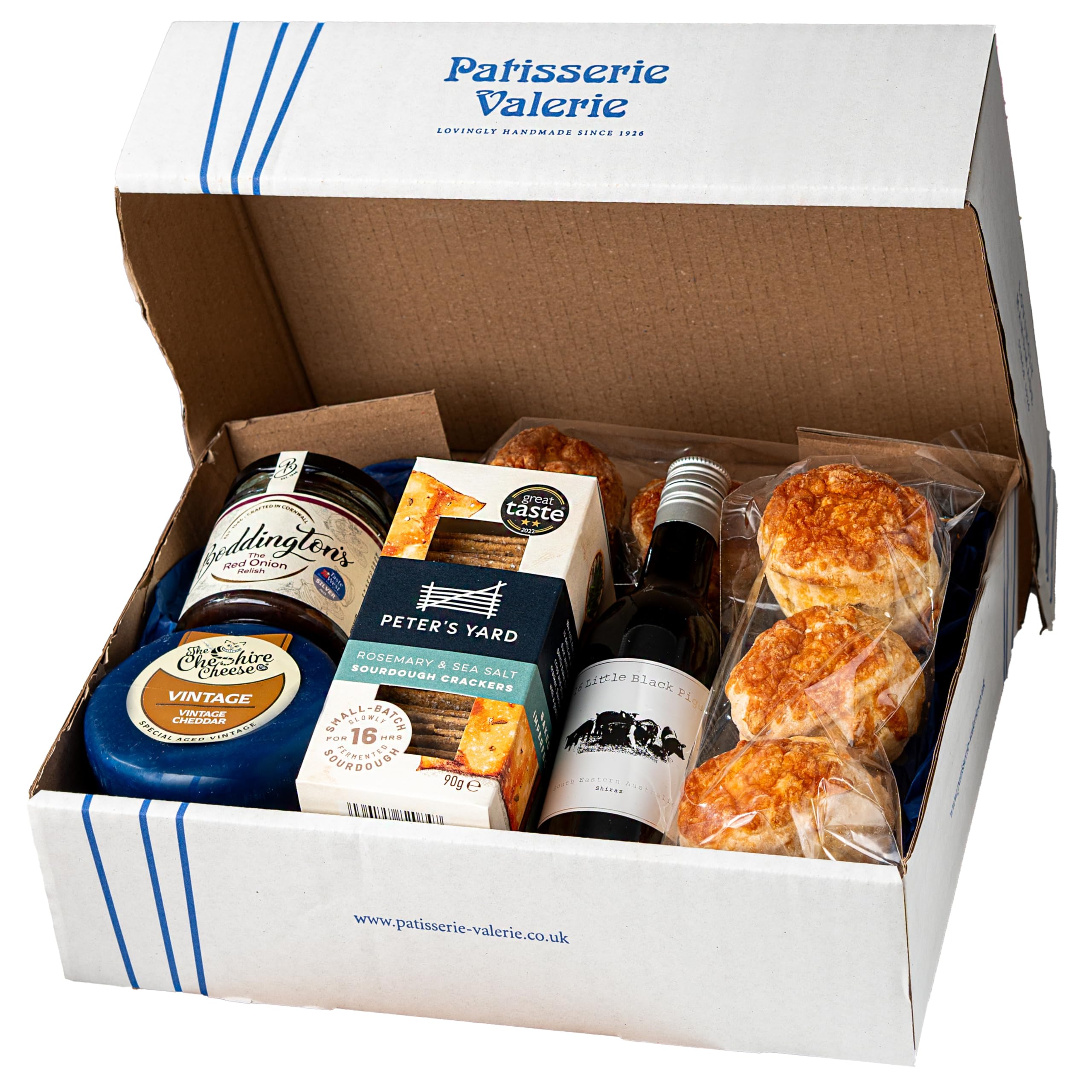 Patisserie Valerie Luxury Cheese & Wine Hamper - Fresh Cheese Scones ...