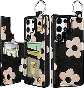 Amazon.com: Shorogyt for Samsung Galaxy S25 Ultra Wallet Case - Cute Fashion Black Flower Design ...