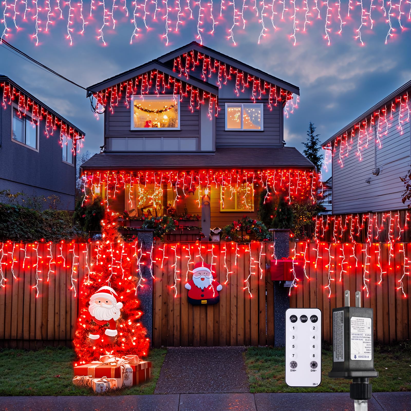 JMEXSUSS 400 LED Red Icicle String Lights, Connectable Red String ...