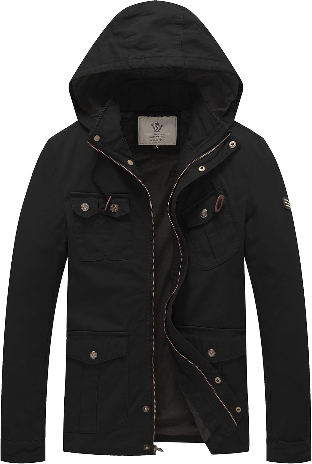 Amazon.com: WenVen Men's Casual Canvas Cotton Jacket Hooded Military ...