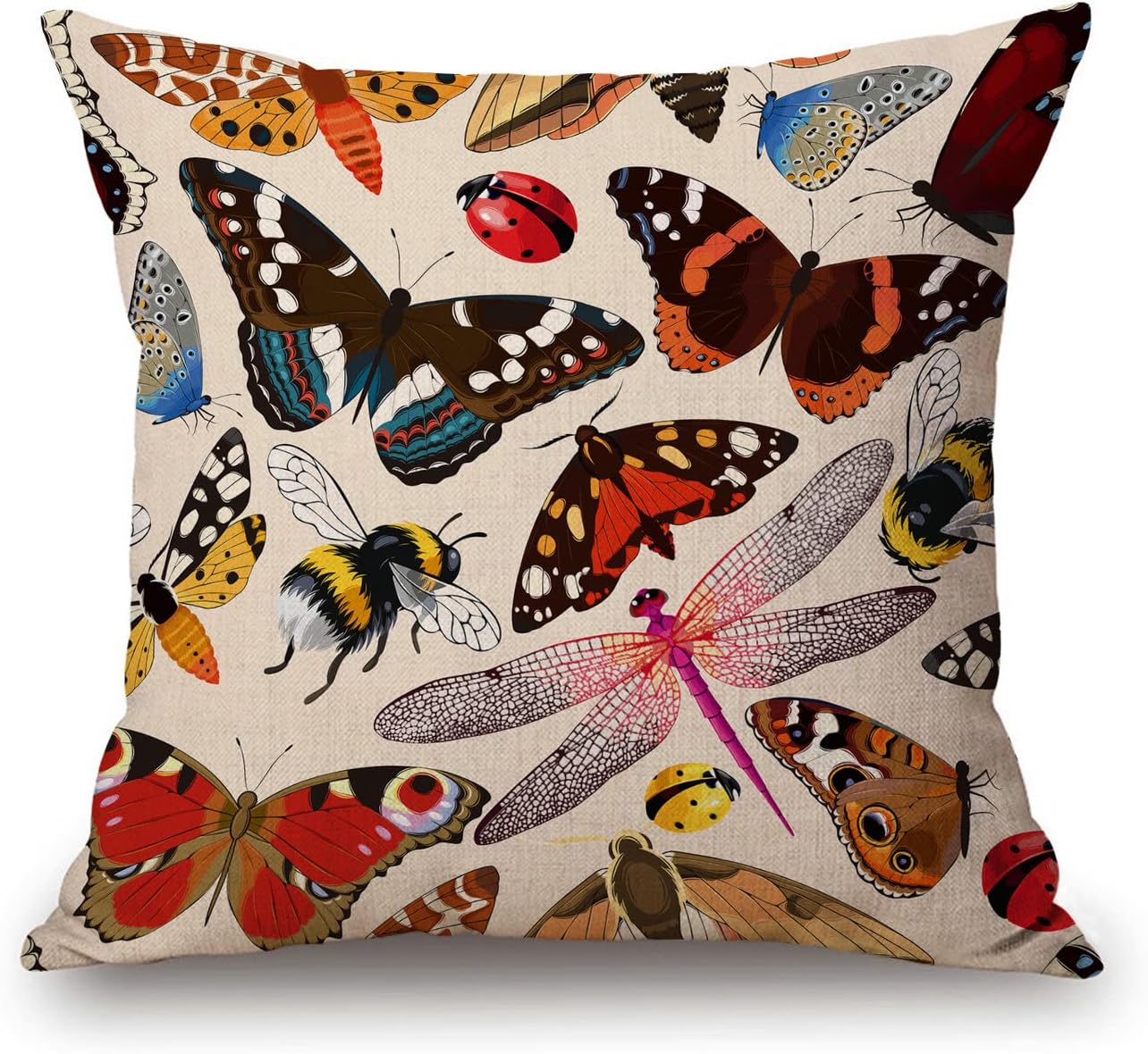 Amazon.com: Insect Print Pillow Cover,Pink Vintage Insects Decorative ...