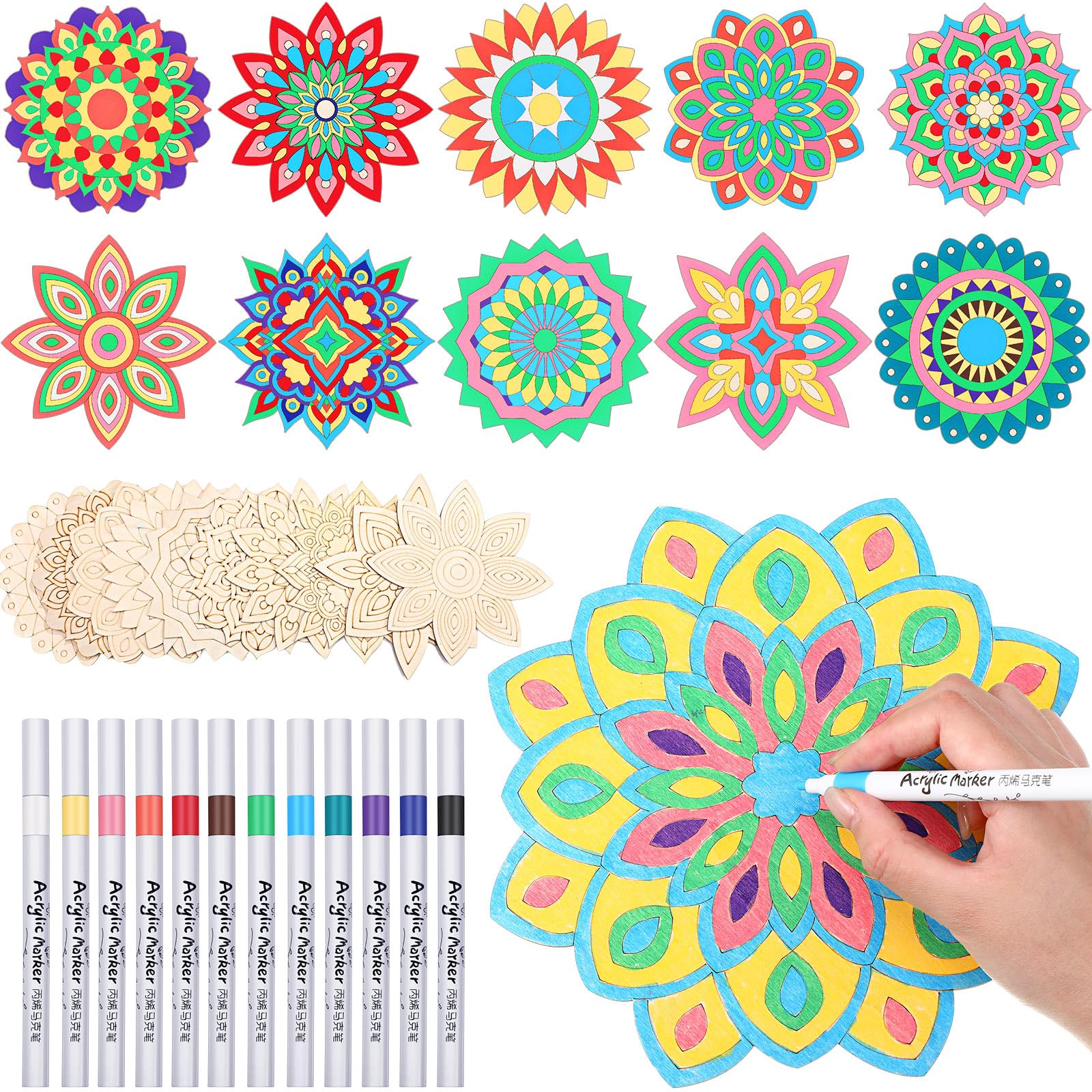 Amazon.com: Vercraft 22 Pcs Wooden Mandala Painting Set 10 Mandala ...