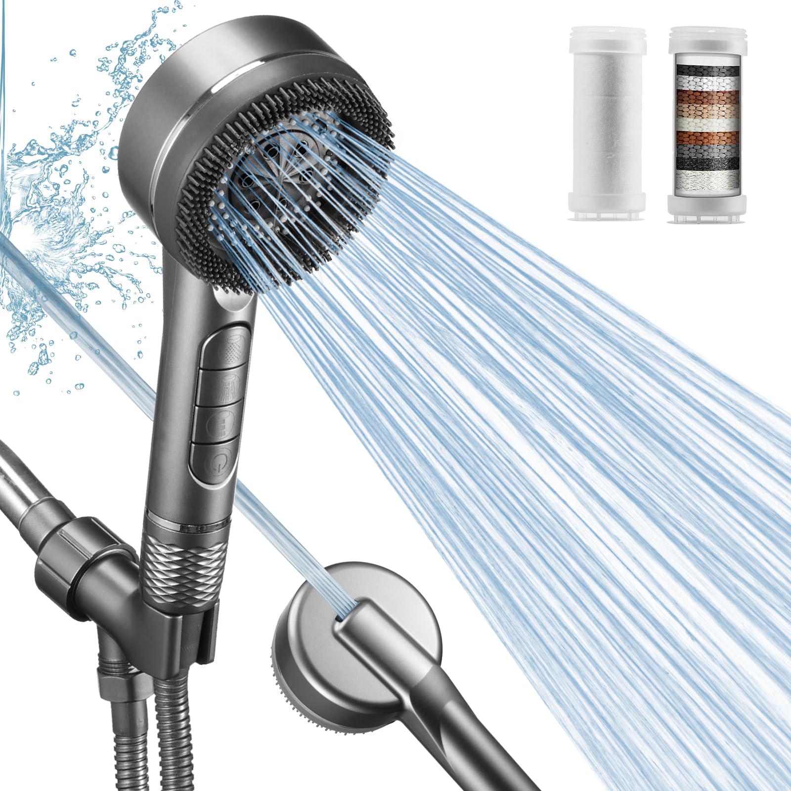Iopsk Filtered Shower Head with Handheld,Adjustable 4 Spray Modes High ...