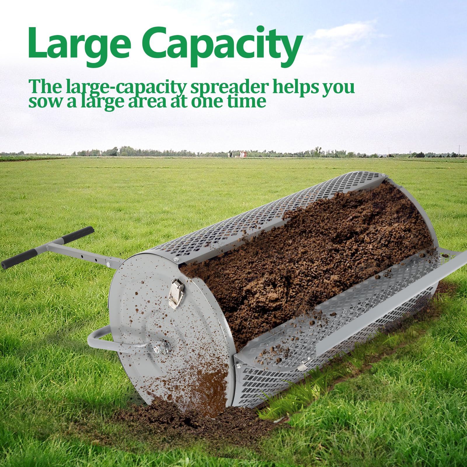 27inchs Compost Spreader, Metal Roller Spreader for Lawn and Garden ...