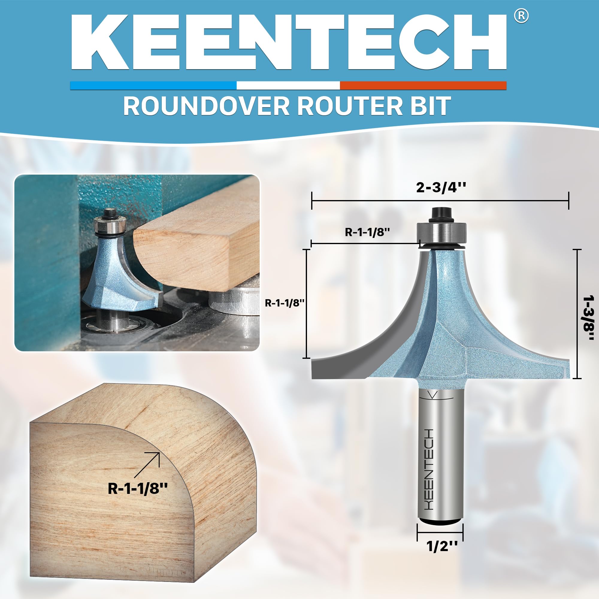 Snapklik.com : KEENTECH Round Over Router Bit, 1/2" Shank, Edge Forming ...