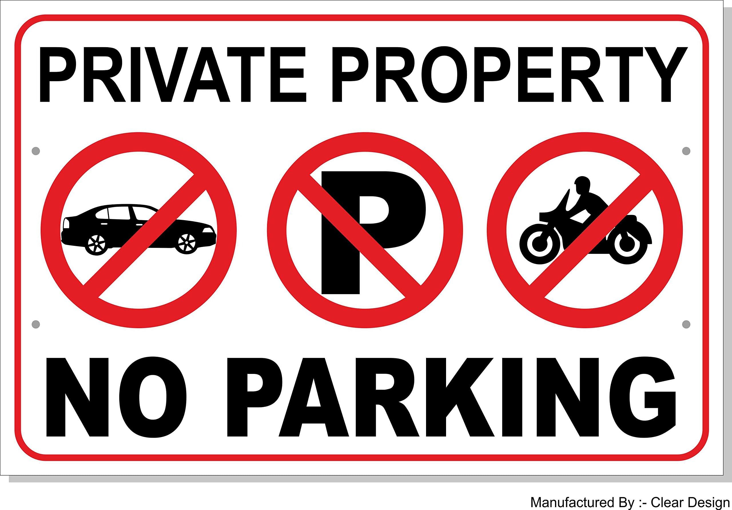 Clear Design No Parking Private Property Sign Board (Big-17.5x11.5 ...