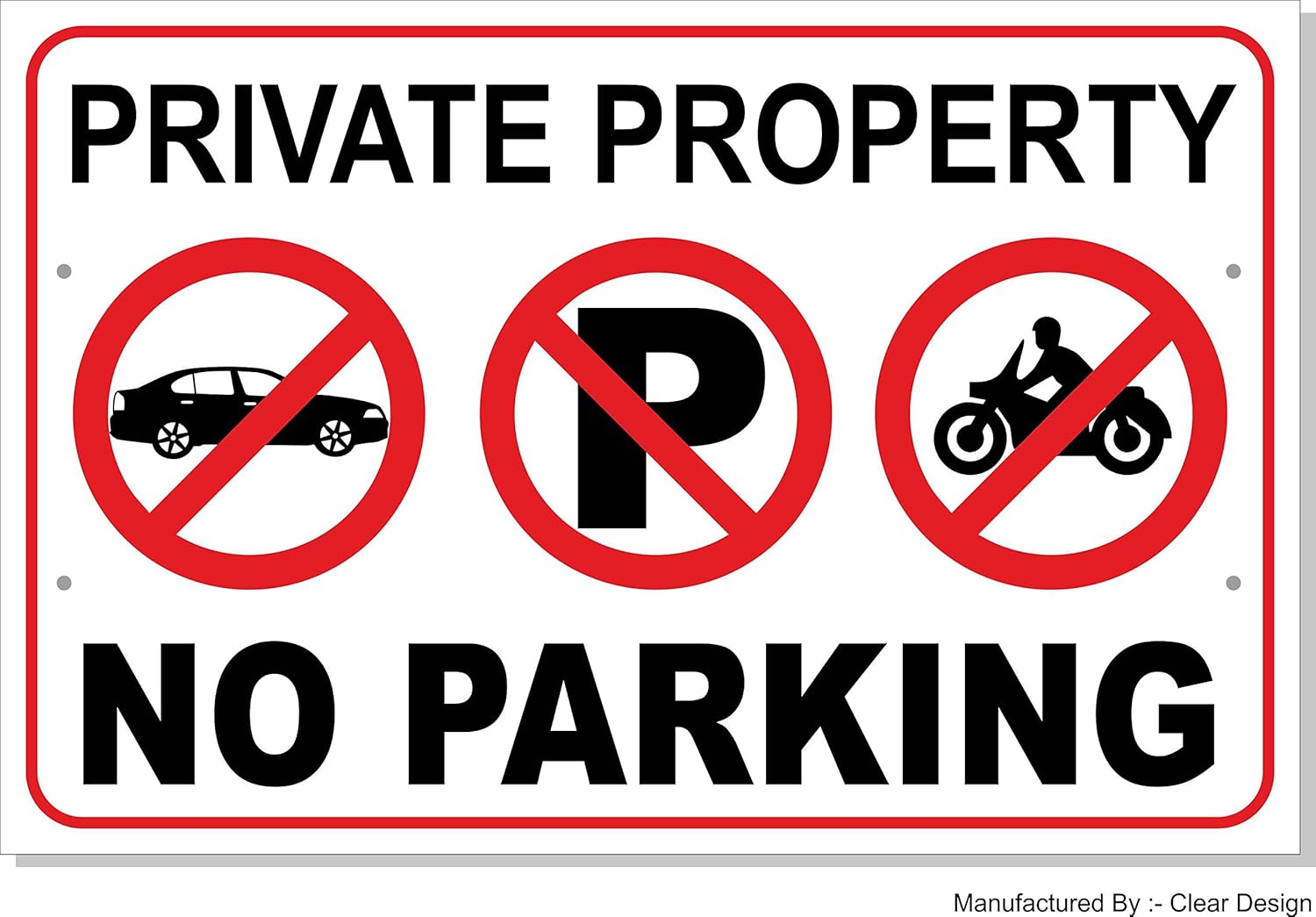 Clear Design No Parking Private Property Sign Board (Big-17.5x11.5 ...