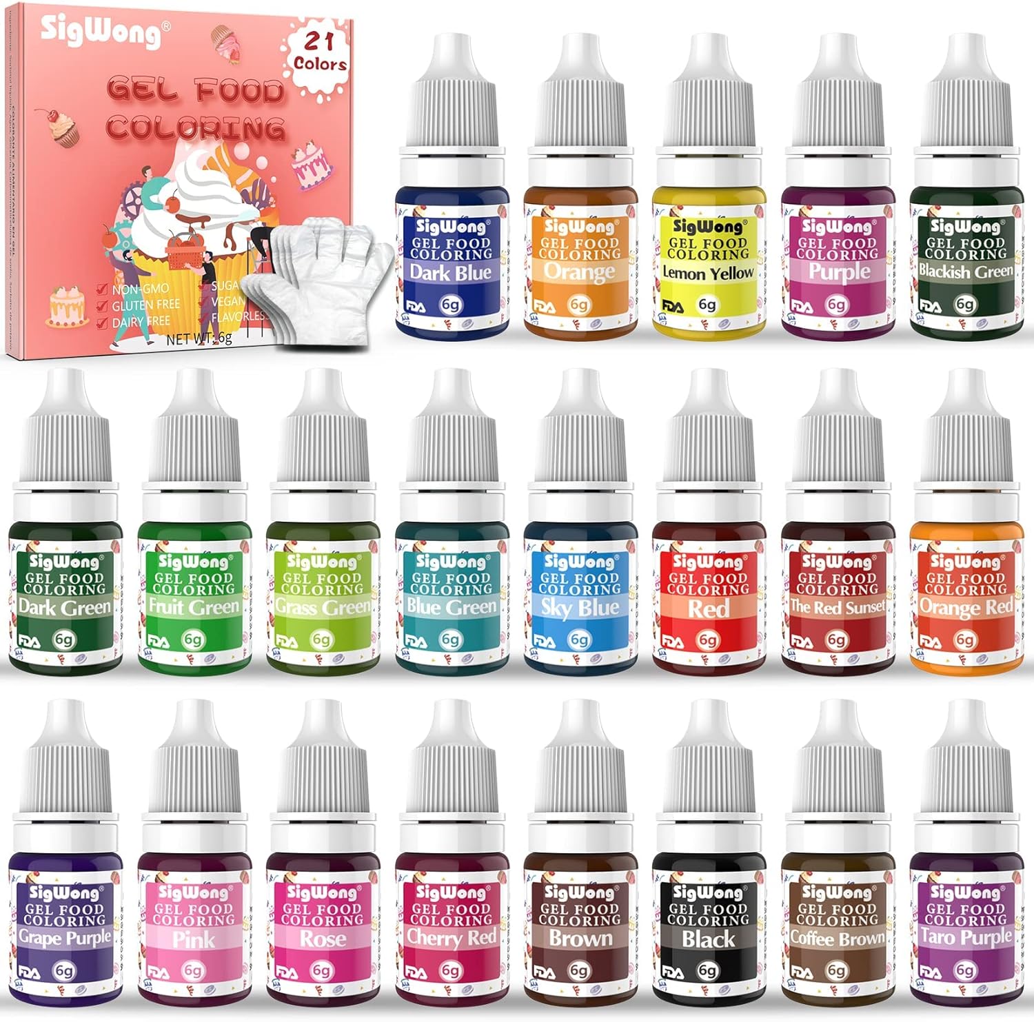 Gel Food Colouring Set - 21 Colors Tasteless Gel Based Food Color Dye ...