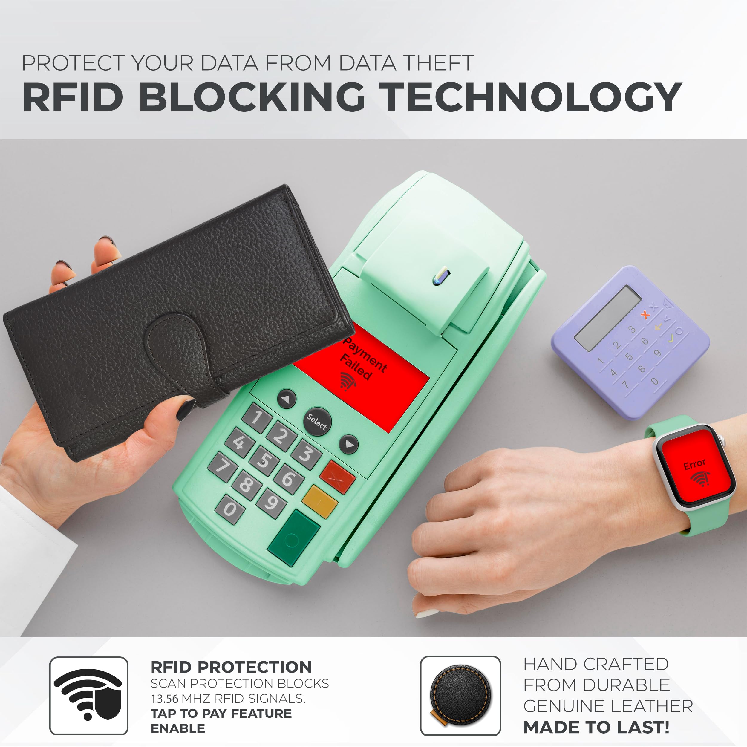 Snapklik.com : Brown Leather Wallets Gift For Her 1 ID Window RFID ...