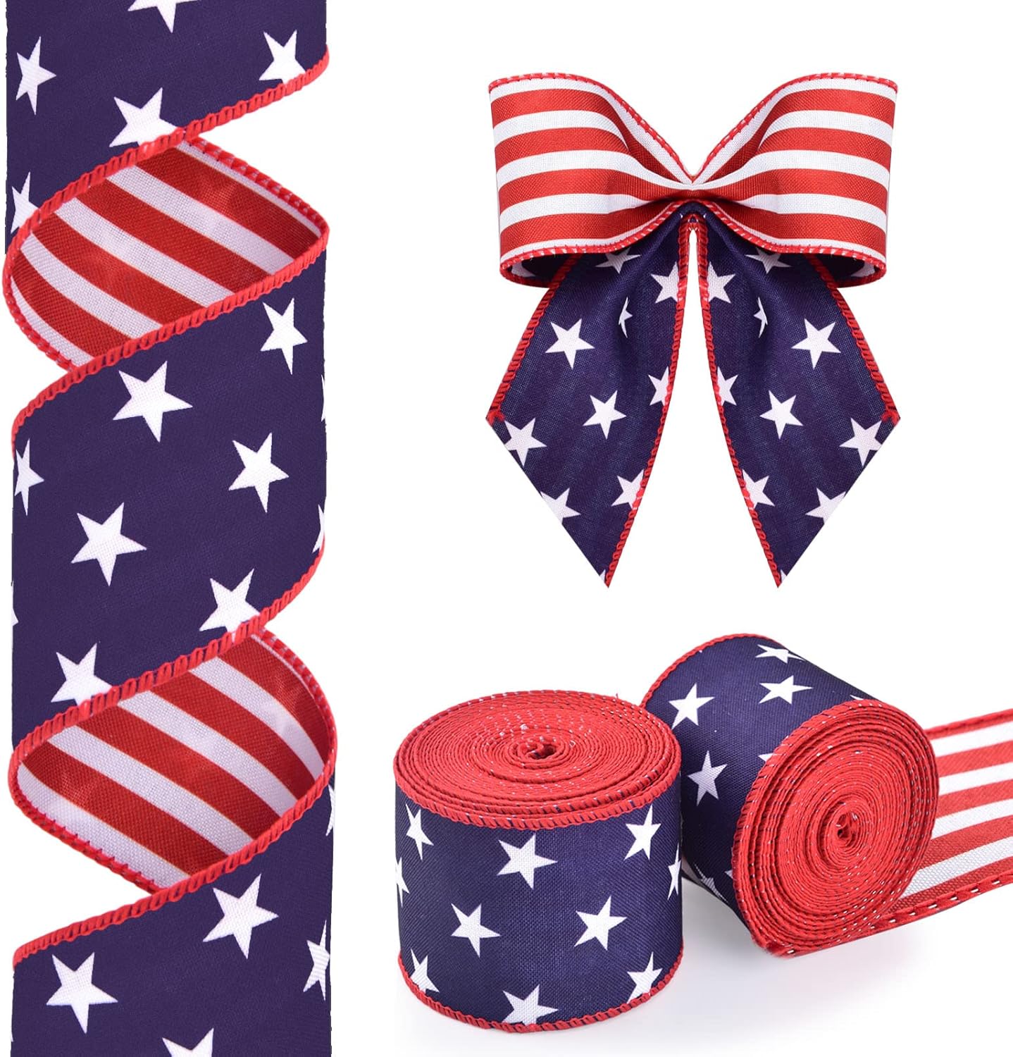 Amazon.com: 2 Rolls Patriotic Wired Edge Ribbon Stars and Stripes ...