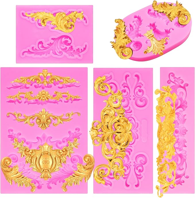 Amazon.com: 5 Packs Baroque Fondant Mold Baroque Border Silicone Mold ...