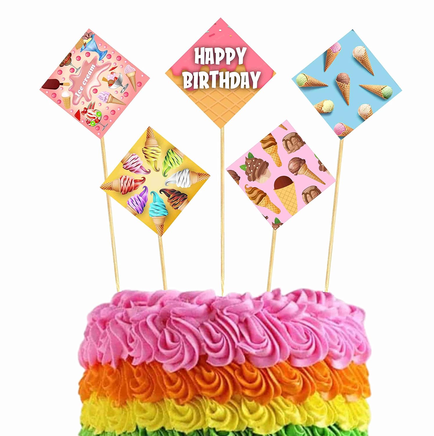 Partyzon Ice Cream Theme Cake Topper Pack of 10 Nos for Birthday Cake ...