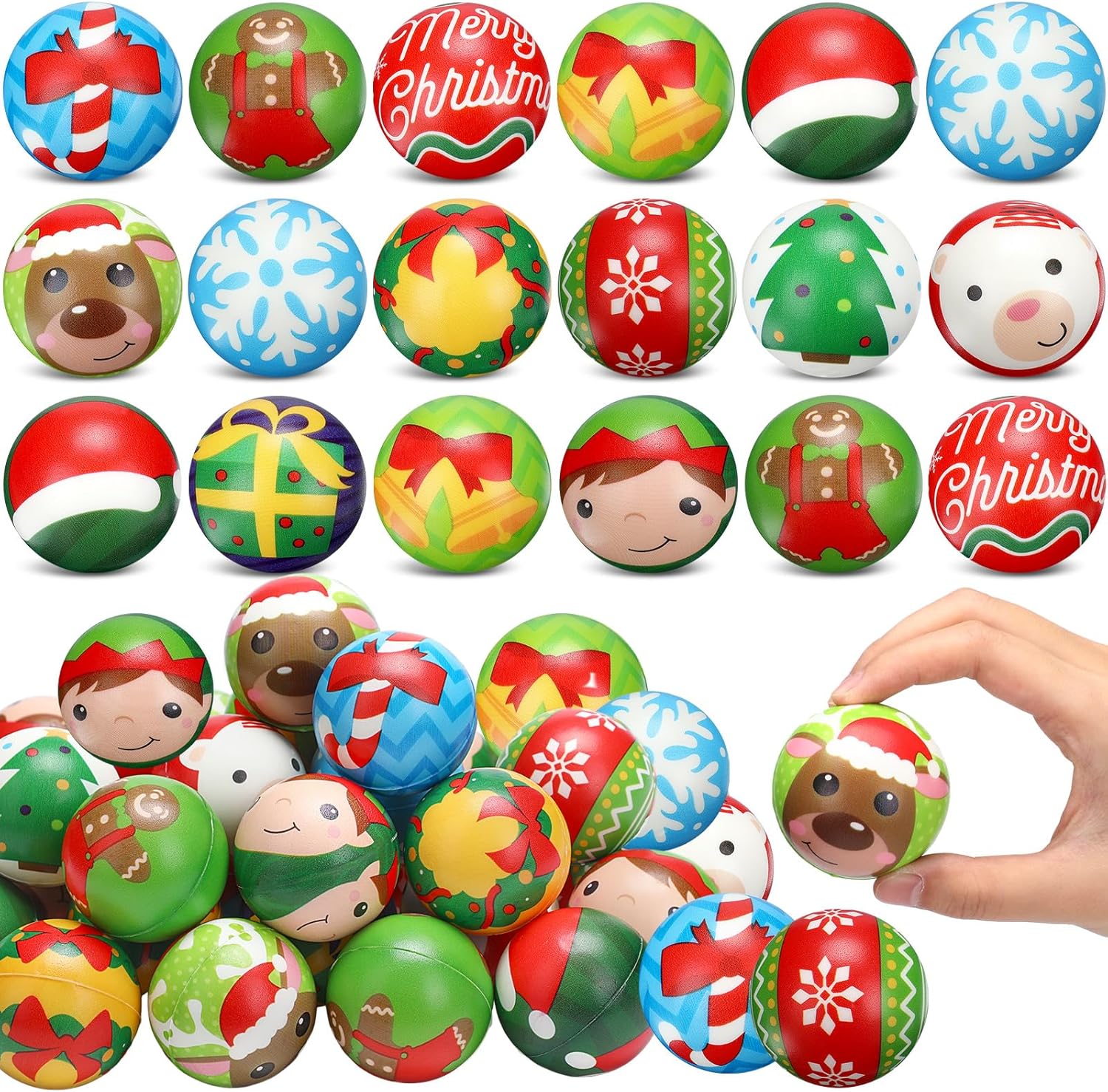 Amazon.com: Libima 36 Pcs Christmas Stress Balls Bulk 2 Inch Foam Santa ...