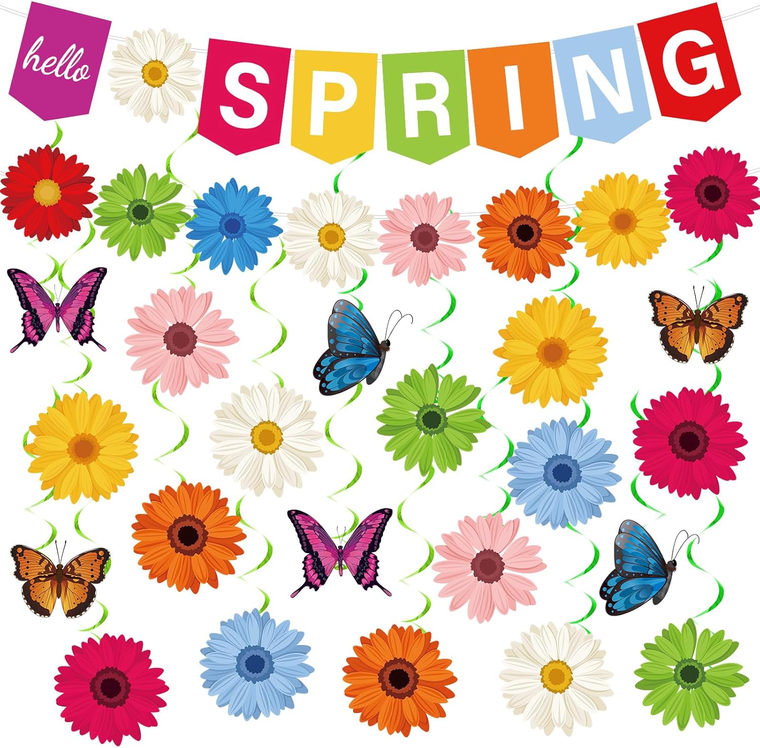 Amazon.com: Qyeahkj Hello Spring Flower Banner Spring Sunflower Hanging ...