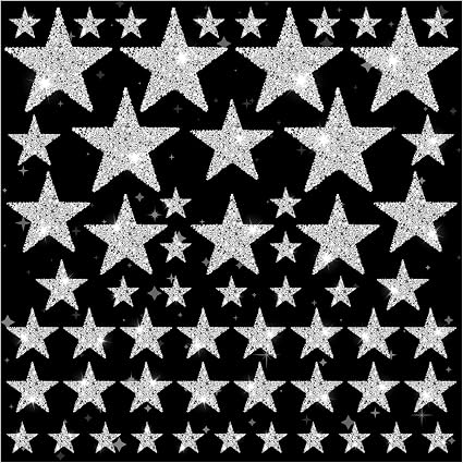 Amazon.com: 60 Pcs Silver Star Patches Glitter Star Iron on Patches ...