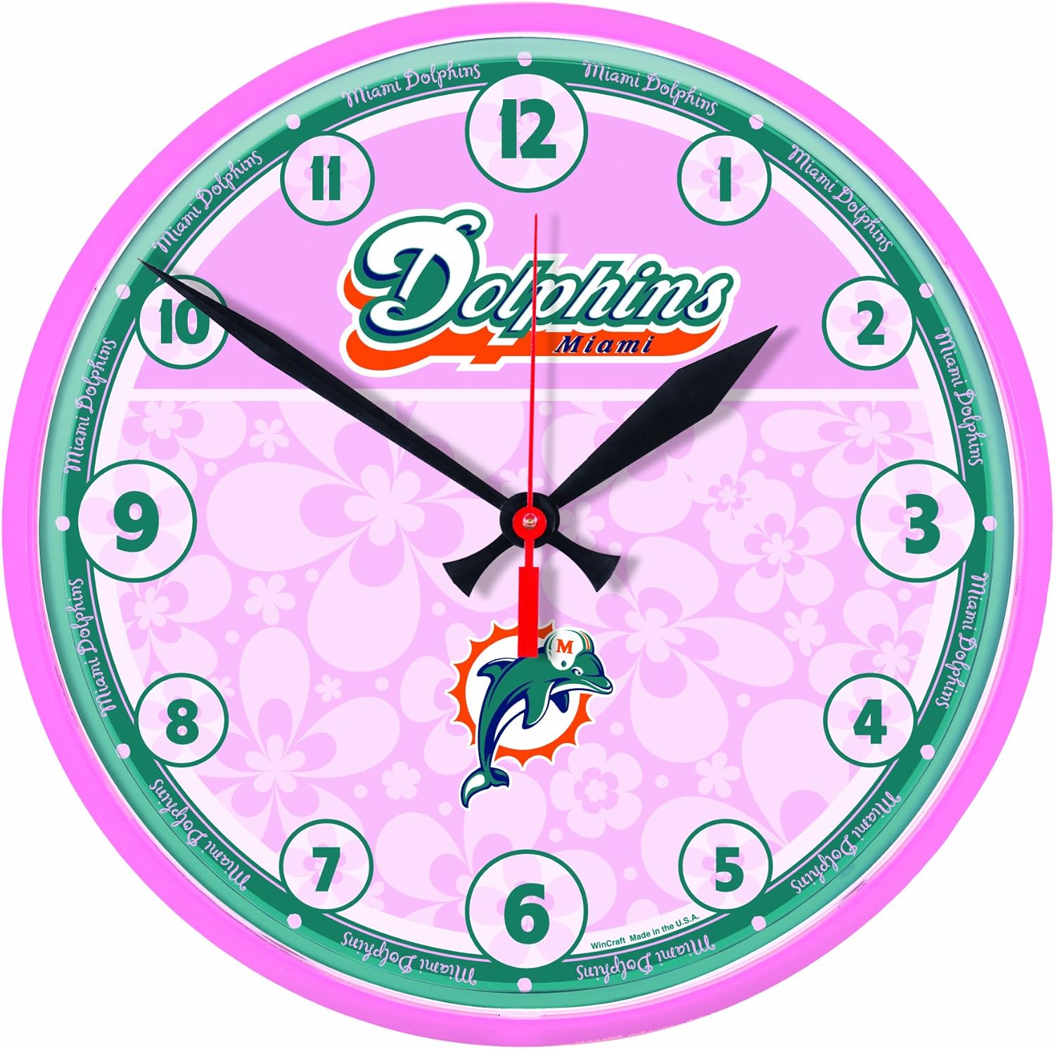 Amazon.com : NFL Miami Dolphins Round Clock "Pink Background" : Sports ...