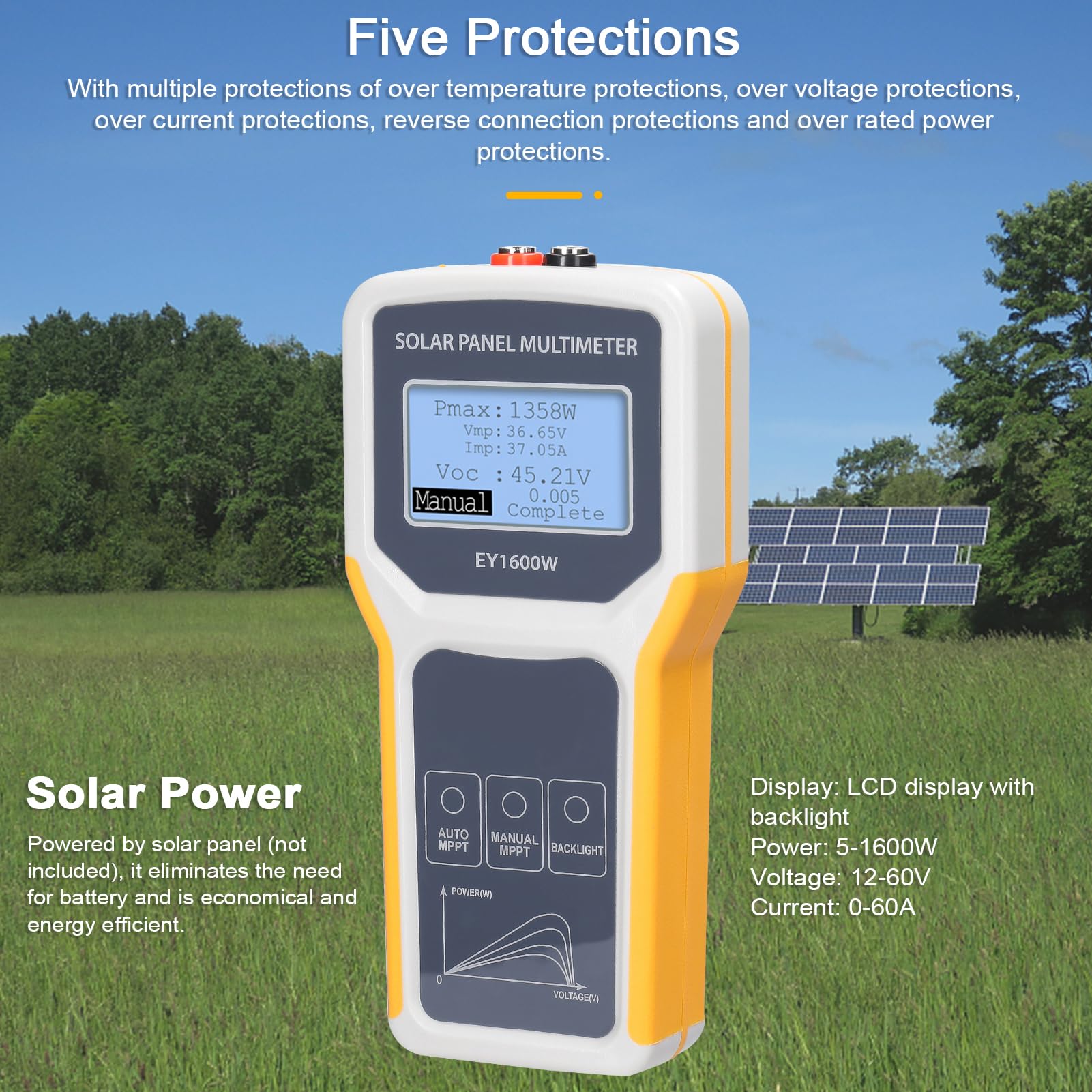 Solar DC/AC Power Meter Solar Panel Tester 1600W Photovoltaic Panel ...
