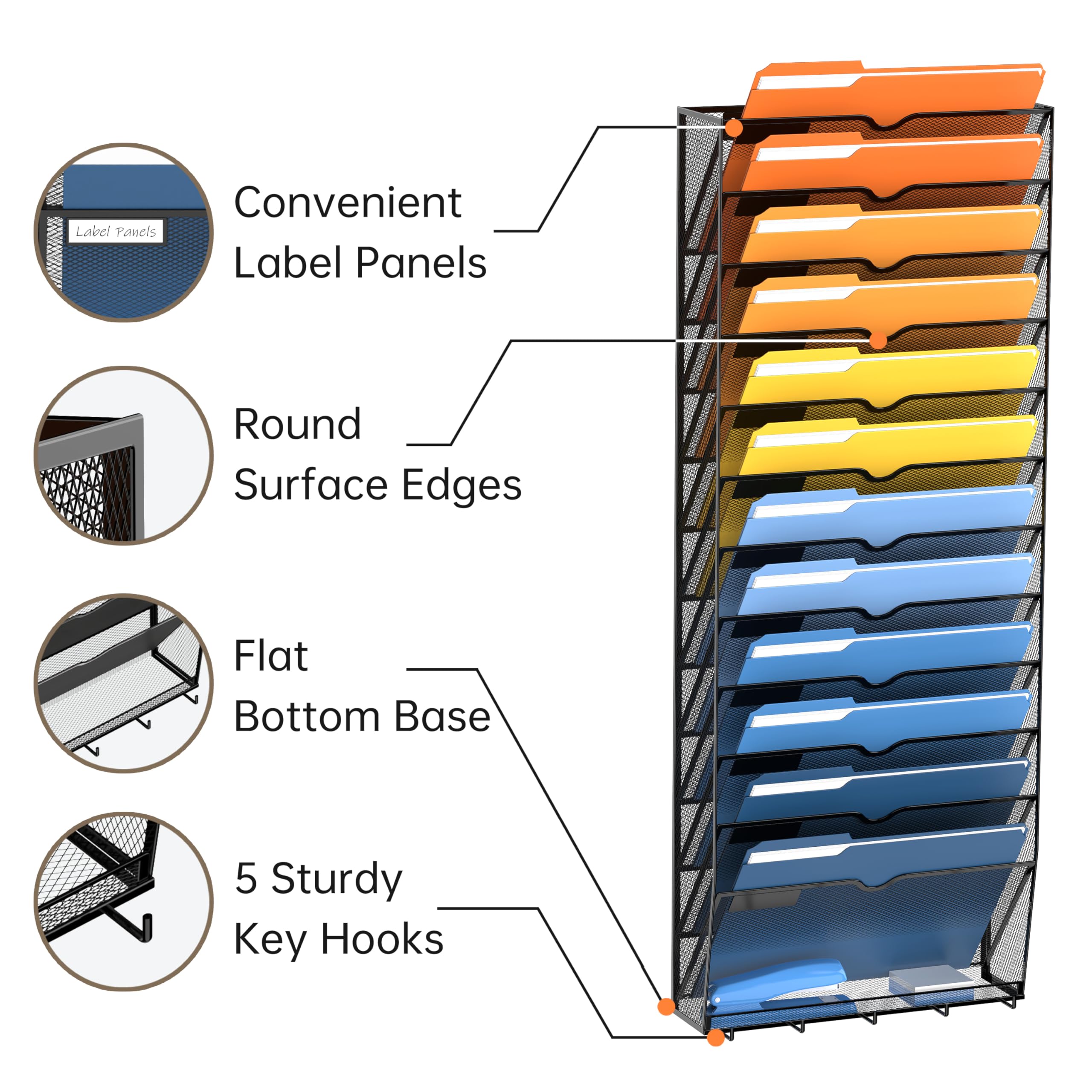 SUPEASY 13-Tier Wall File Organizer with Hooks, Hanging File Organizer ...