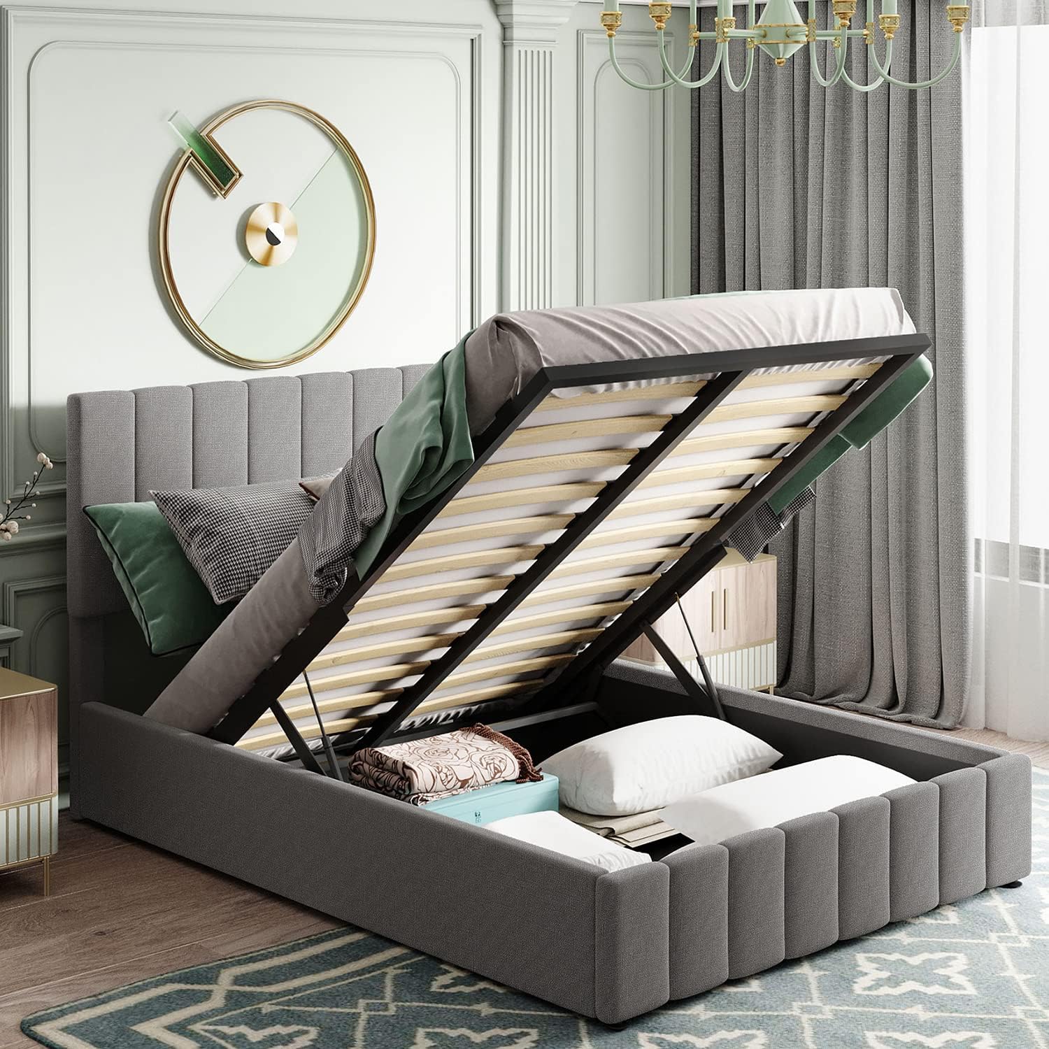 Amazon.com: Harper & Bright Designs Queen Upholstered Platform Bed with ...