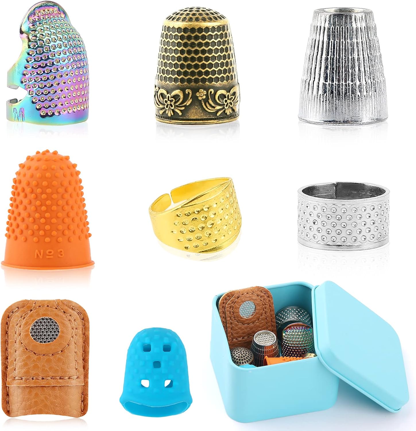 Amazon.com: 8 Pcs Sewing Thimble with Storage Box, Finger Protector ...