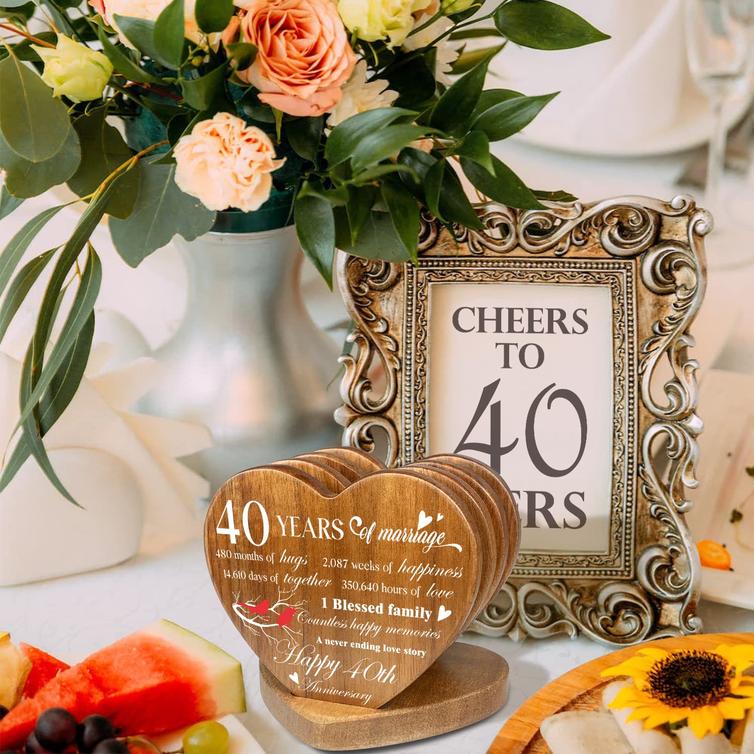 Snapklik.com : Heart Shaped Wood Coasters, 40th Marriage Anniversary ...