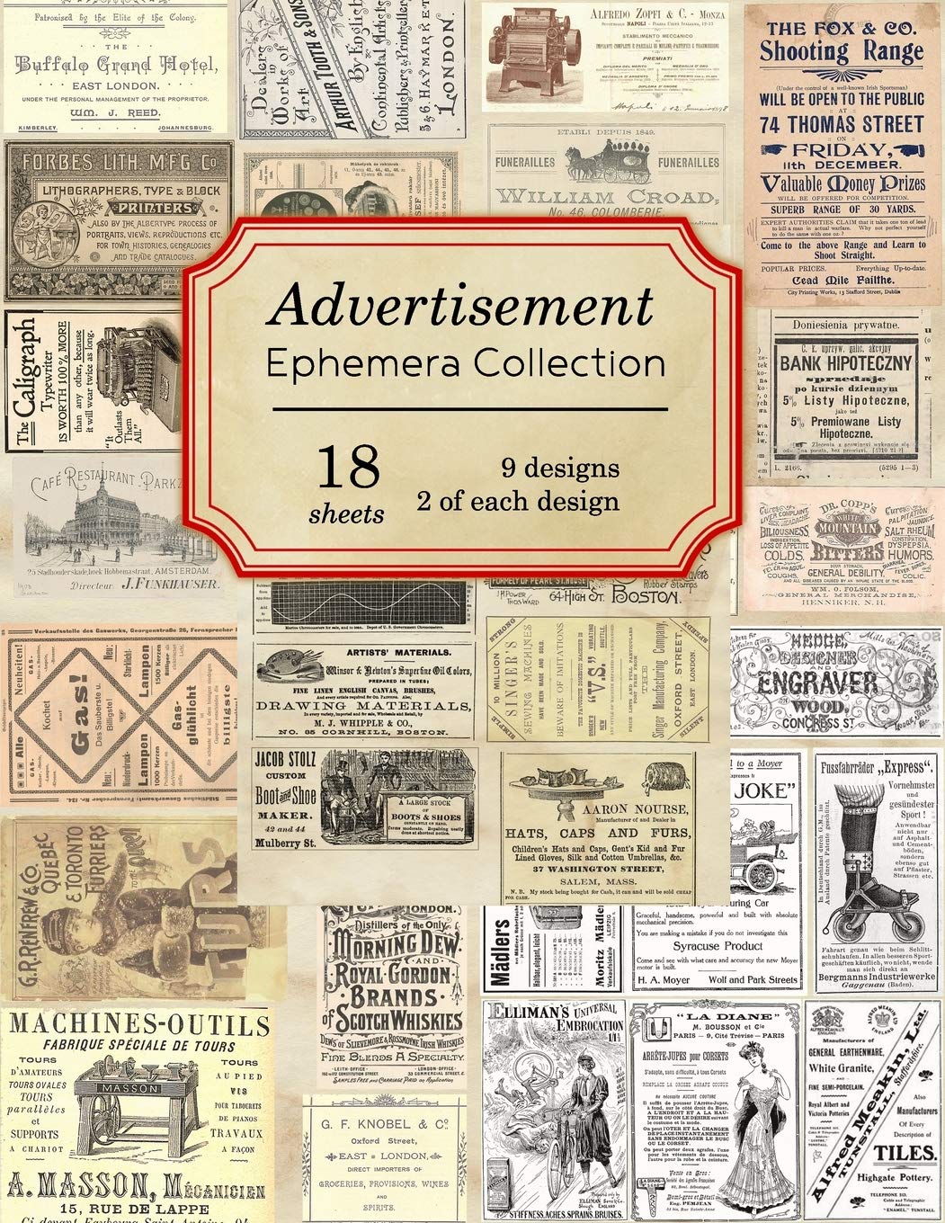 Advertisement Ephemera Collection: 18 sheets - over 140 old and antique ...