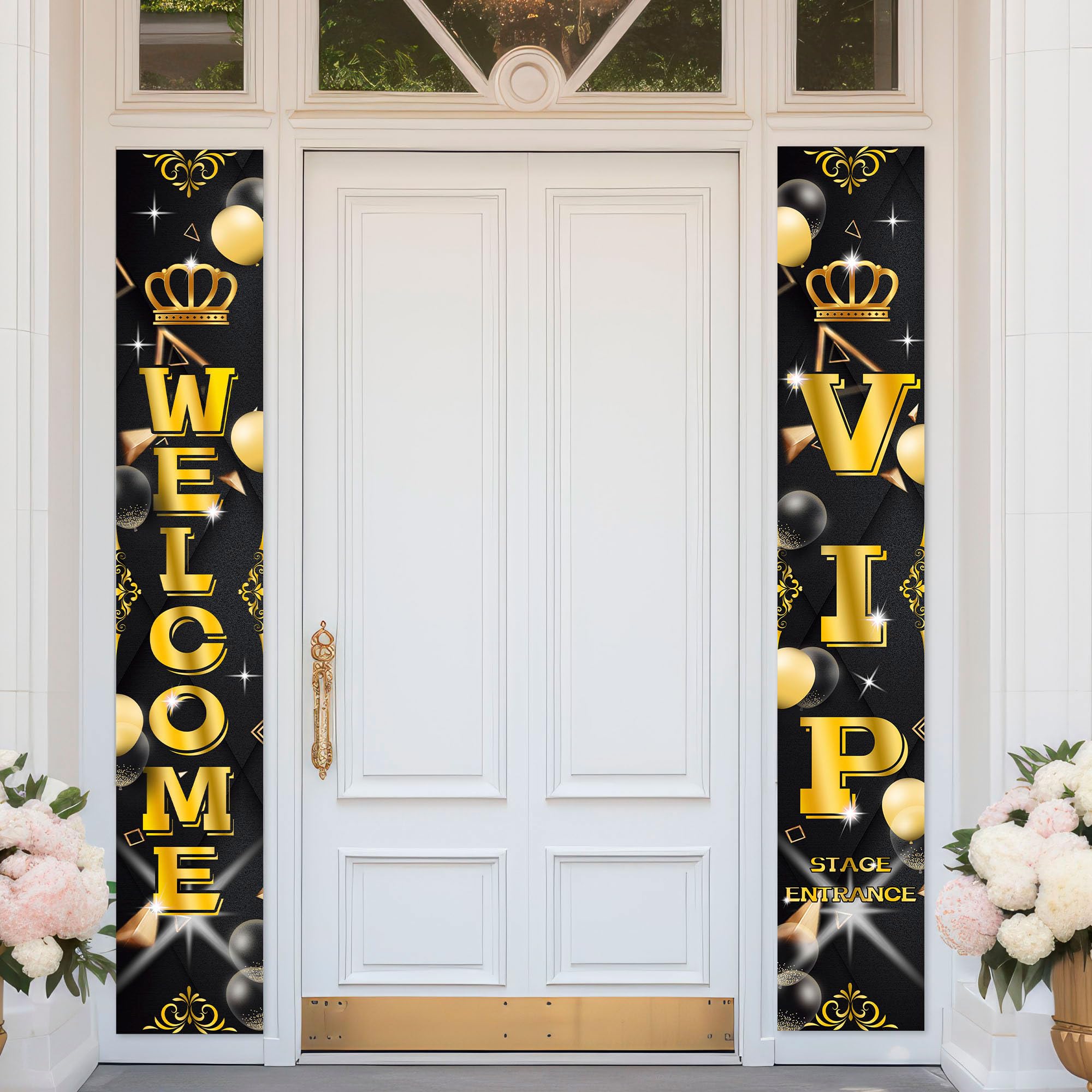 Amazon.com: VIP Party Porch Sign Banner Black Gold Movie Night Theme ...
