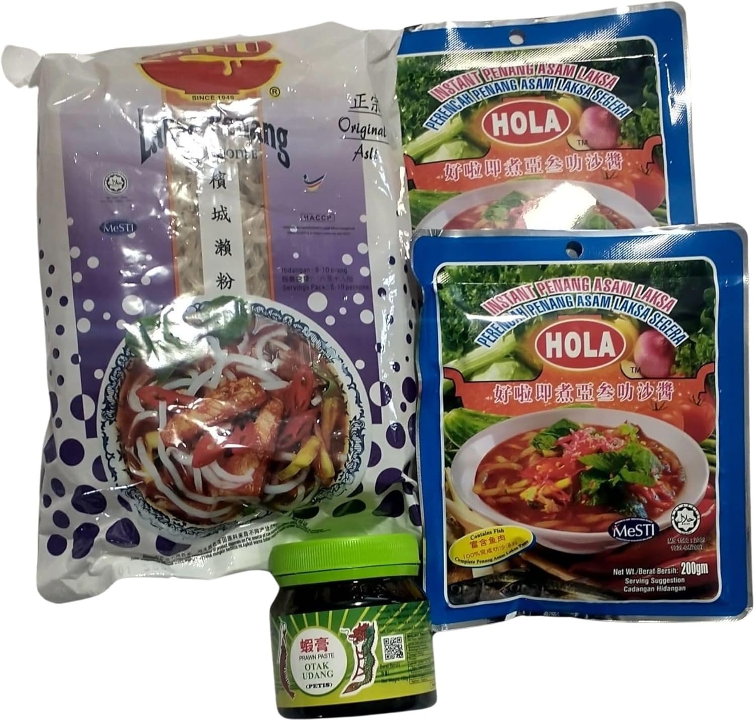 Penang Asam Laksa Bundle [Pack of 4 Items: Dried Thick Laksa Noodles ...