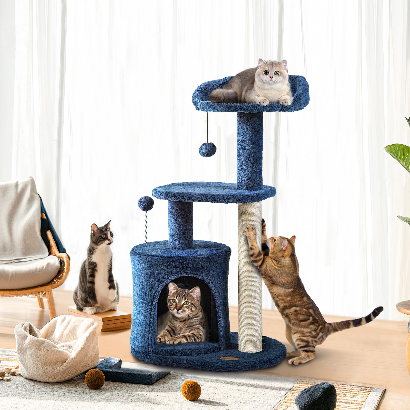 Cat Furniture For Small Spaces 124.5cm White Cat Scratching Post Tree