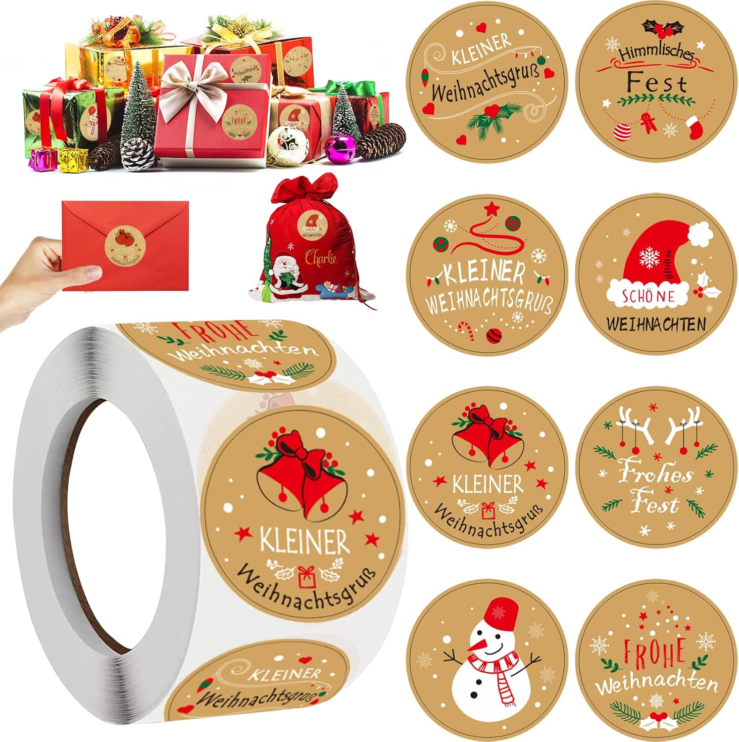 500 Stück Aufkleber Weihnachten, Weihnachtssticker selbstklebend im 8 ...