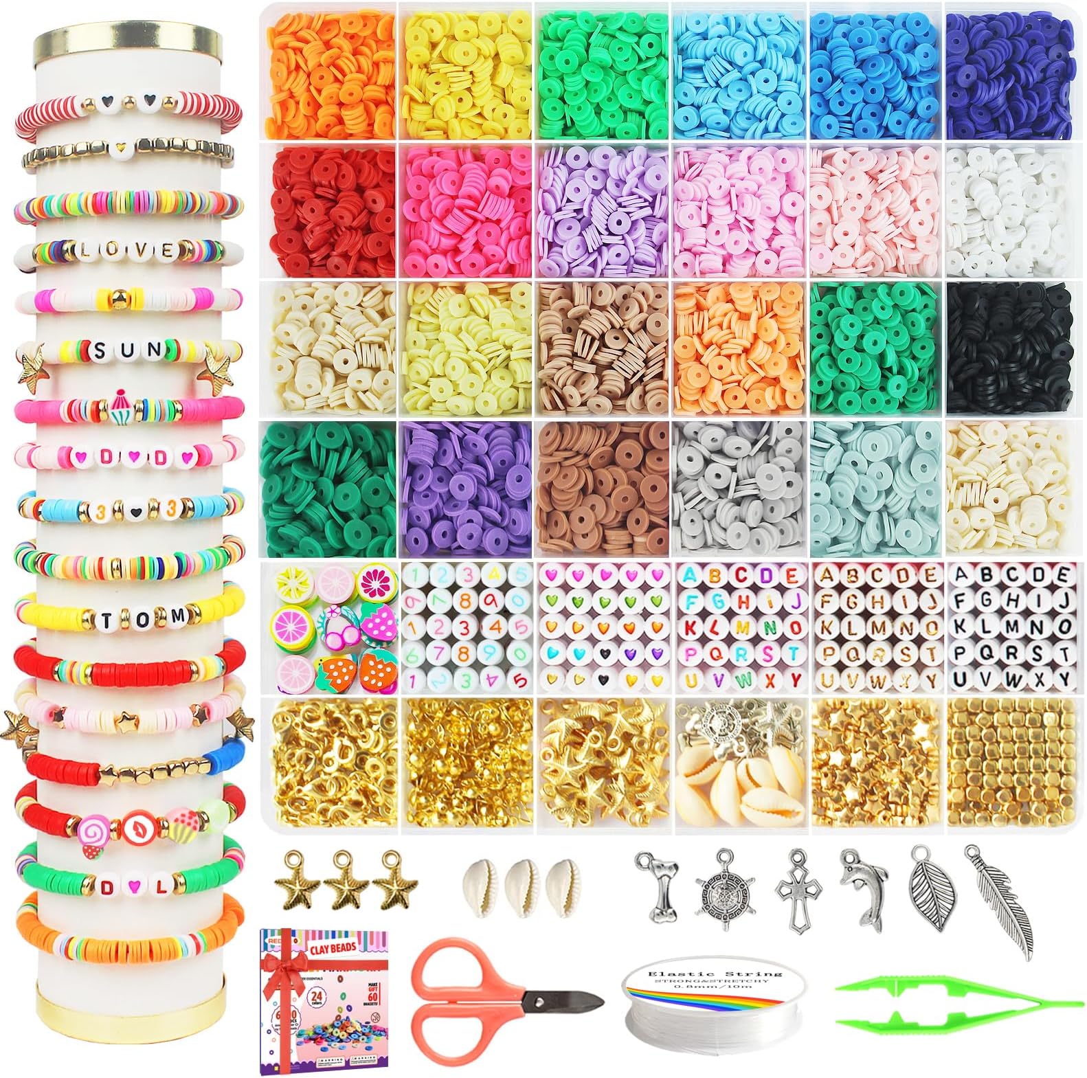 Amazon.com: Gionlion Clay Beads Bracelet Making Kit, Pack 2 Boxes ...