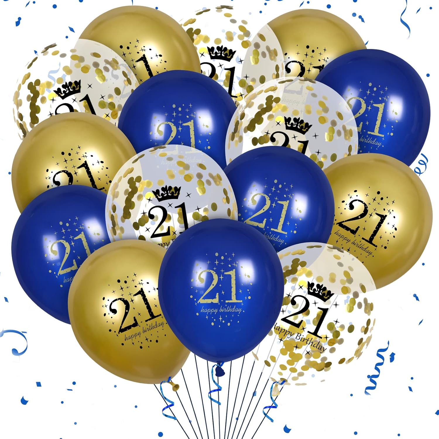 21st Birthday Balloons Decorations 15Pcs Navy Blue and Gold Happy 21st ...