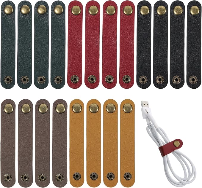 Amazon.com: 20 Pcs Leather Cord Organizer Coloful Leather Cable Straps ...