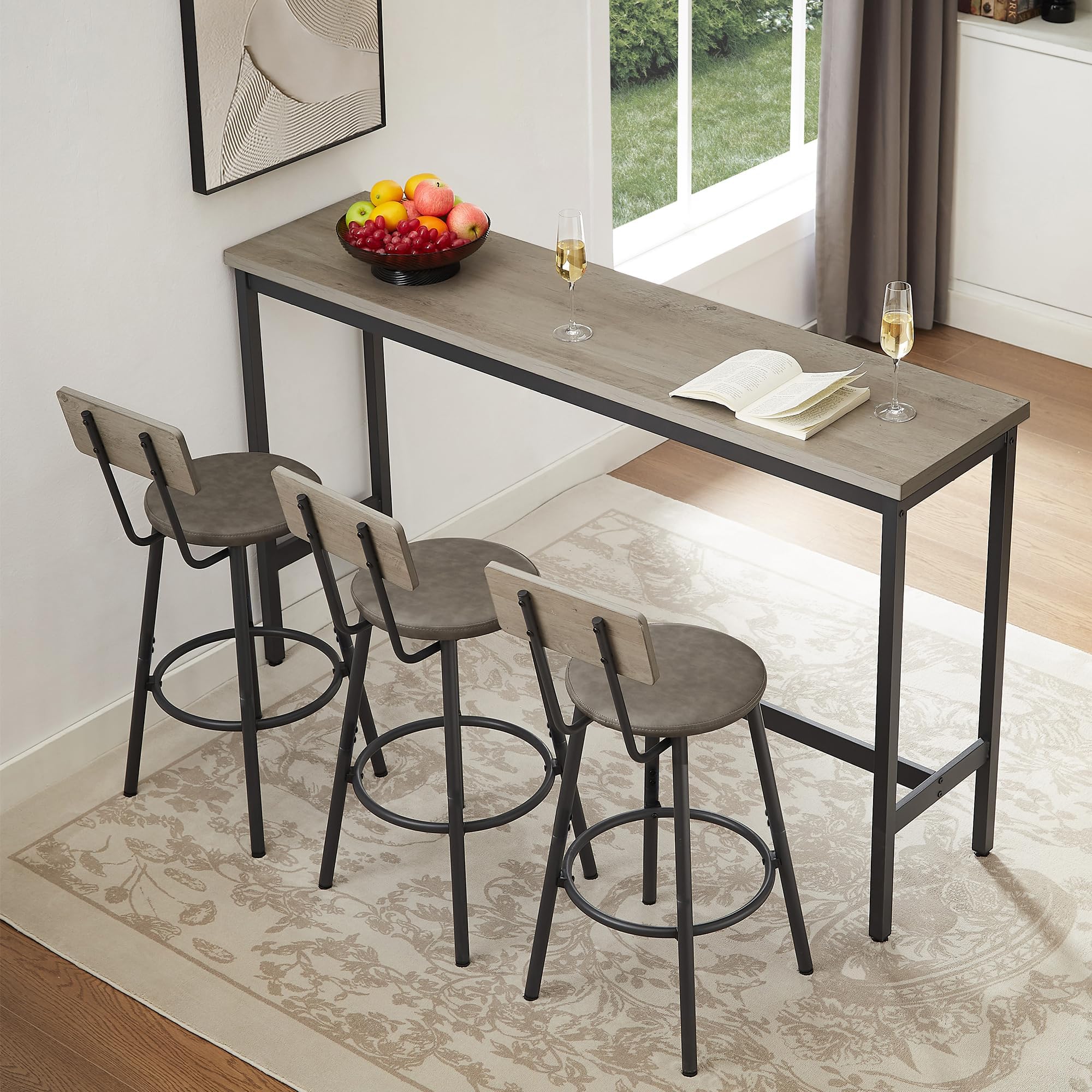 Amazon.com - HUAHUU Bar Table and Chairs Set for 2-4, 63'' Convertible ...