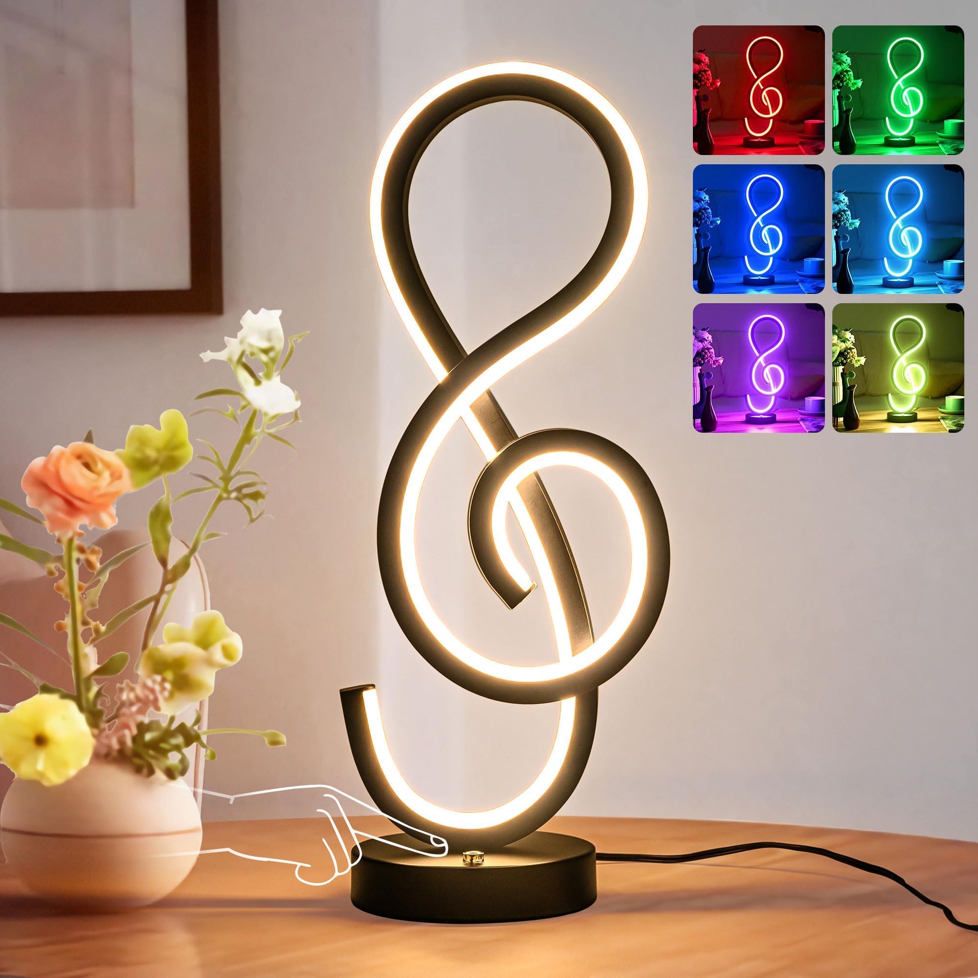LEIP RGB Modern Table Lamp, LED Spiral Lamp with Music Note Design ...