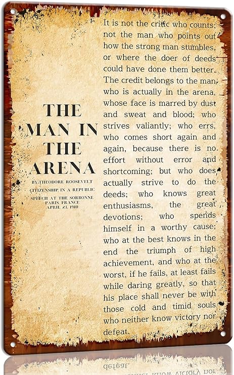 Amazon.com: Peastrog Metal Tin Sign The Man in The Arena Poem Wall Art ...