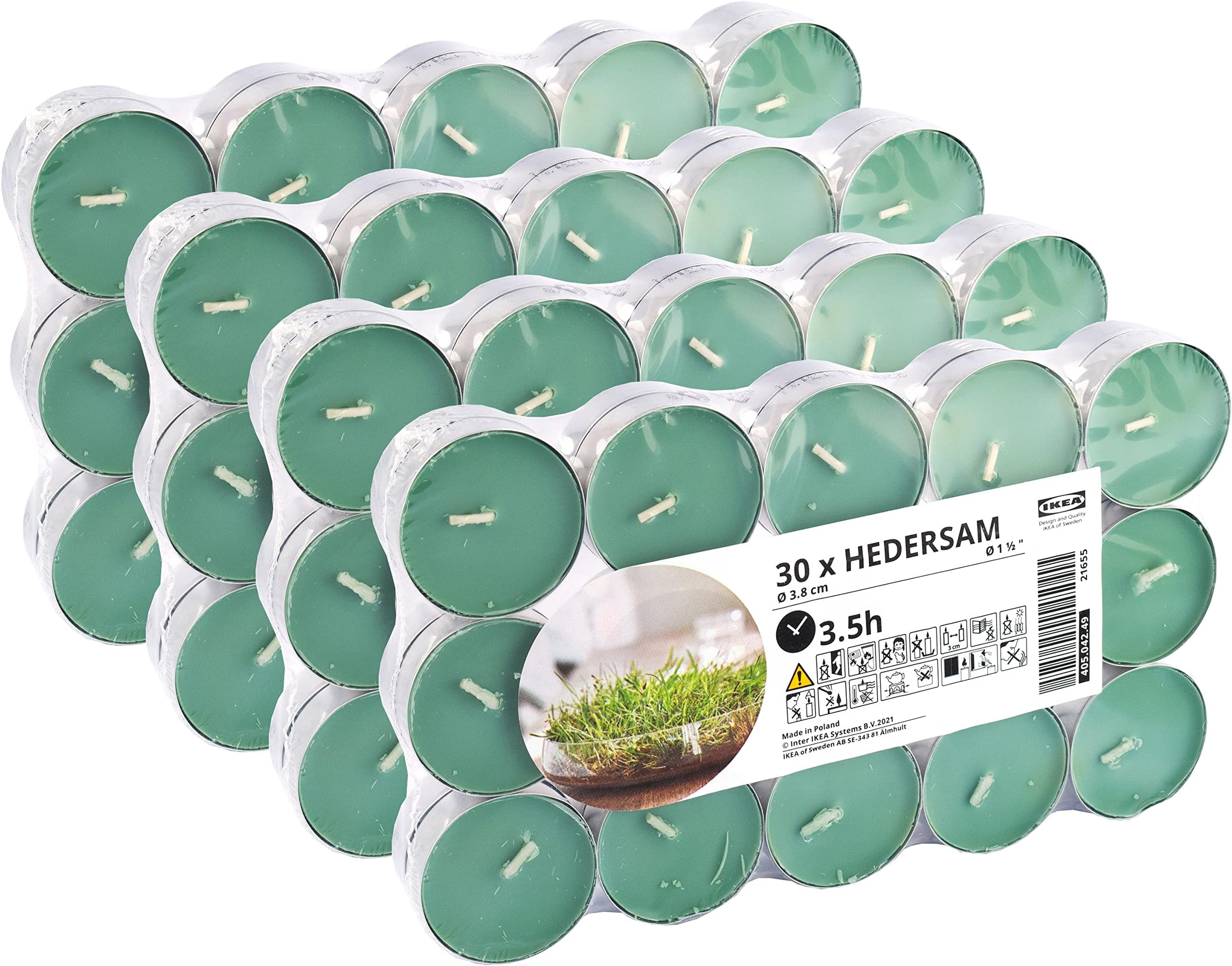 IKEA HEDERSAM Fresh Grass & Herbs Scented Tealight Candles, Light Green, 3.5 Hours - Set of 120 ...