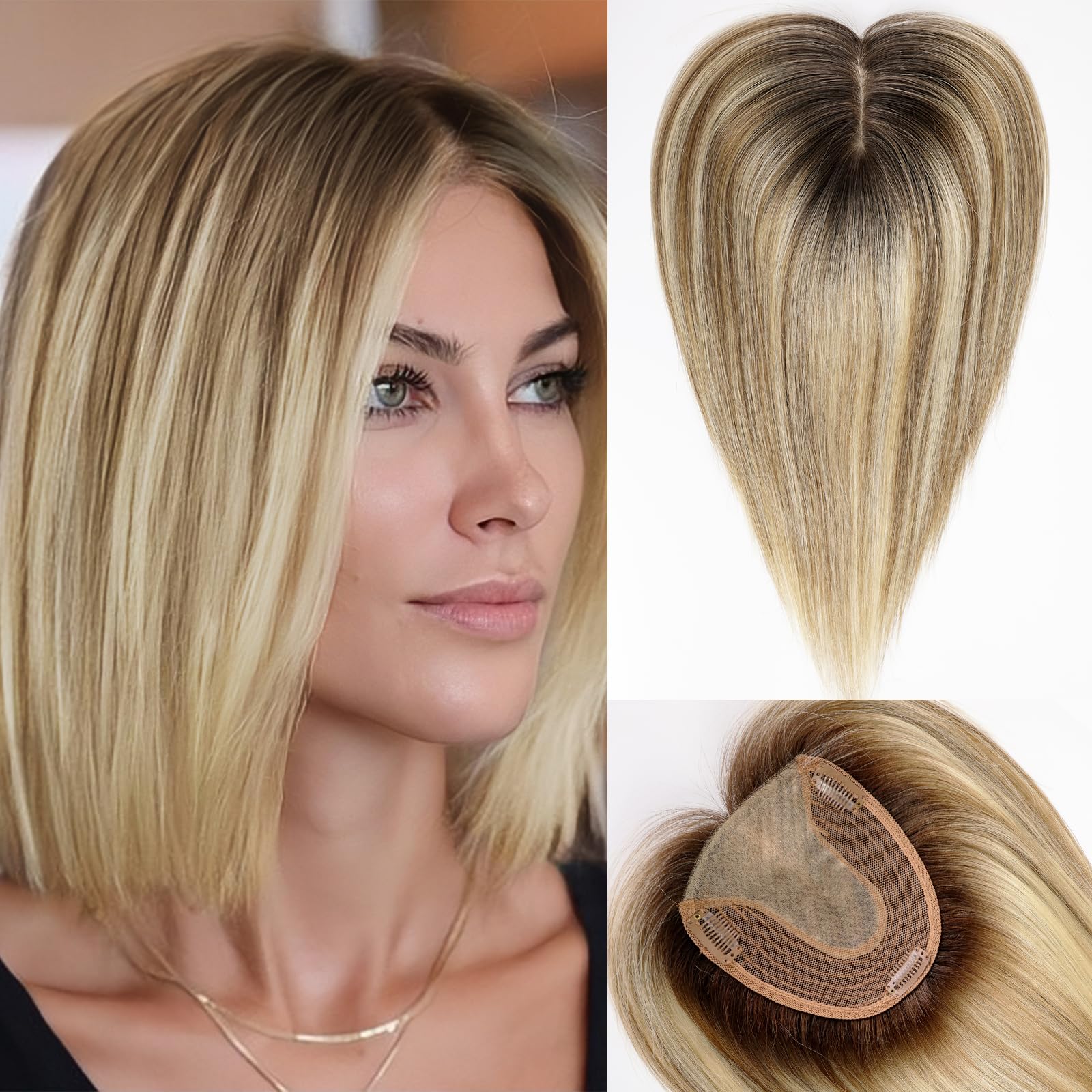 Amazon.com : Starluck Real Human Hair Toppers for Women - 14 inch, No ...