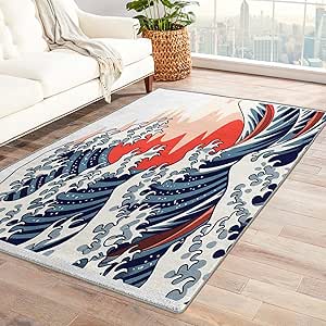 Amazon.com: Japanese Wave Rug & Home Decor - 2x3 Rug, Hokusai Rugs for ...