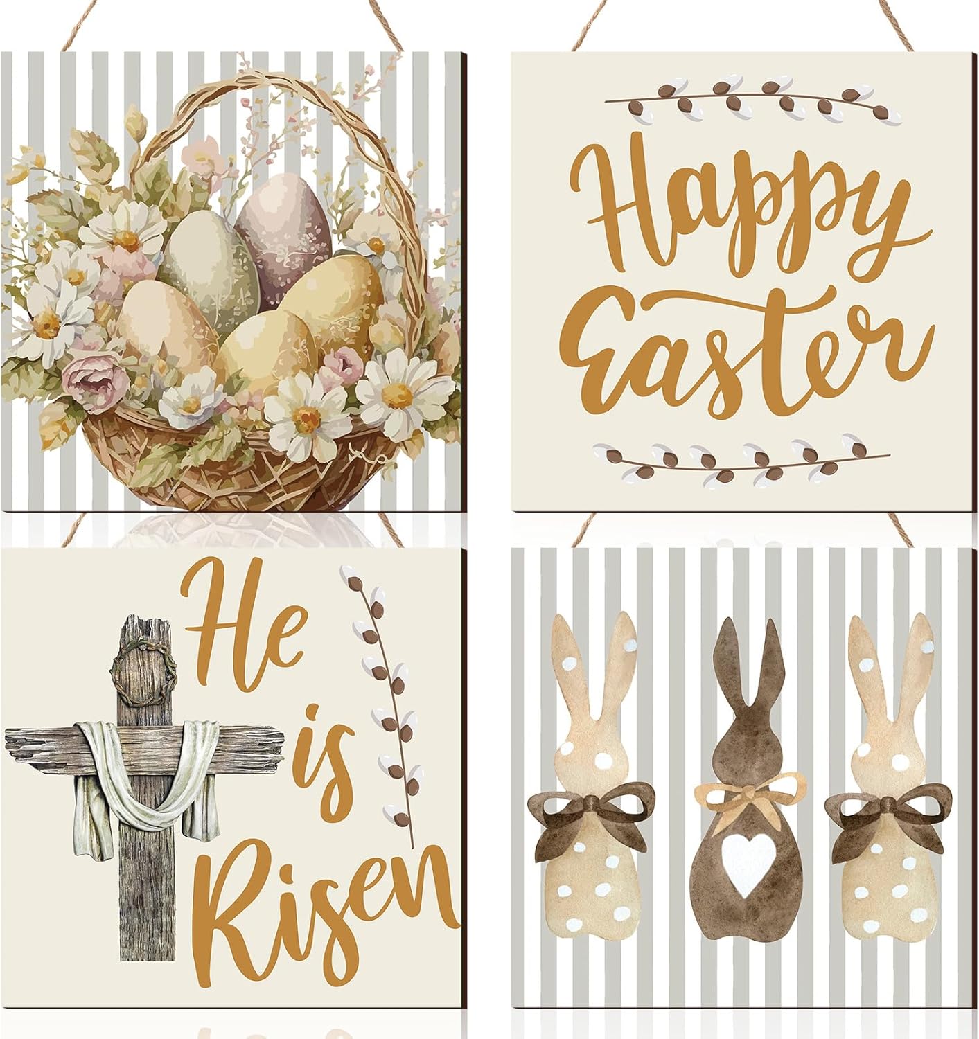 Amazon.com: Yuntau 4 Pcs Easter Door Sign Easter Wall Decorations He Is ...