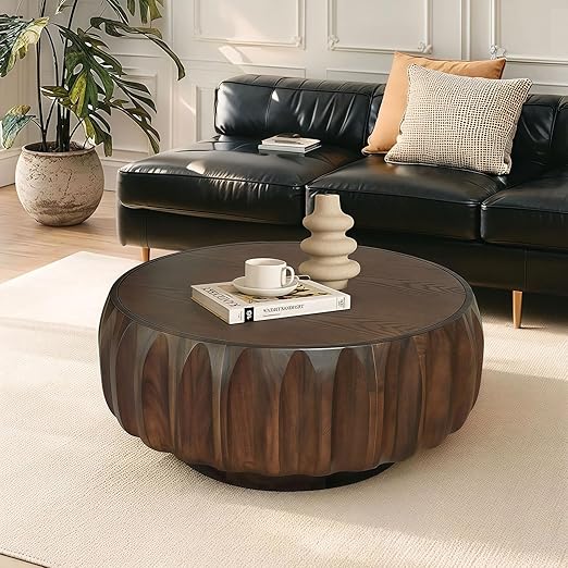 Amazon.com: 31.5" Round Walnut Coffee Table - Mid Century Modern Solid ...