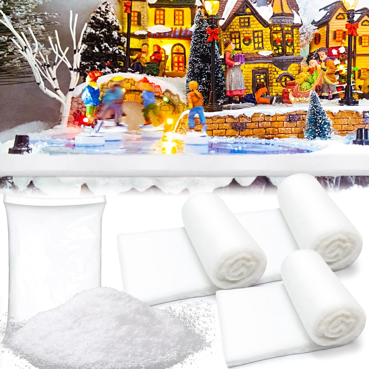 Amazon.com: 3 Pack Christmas Fake Snow Blanket Roll with Artificial ...