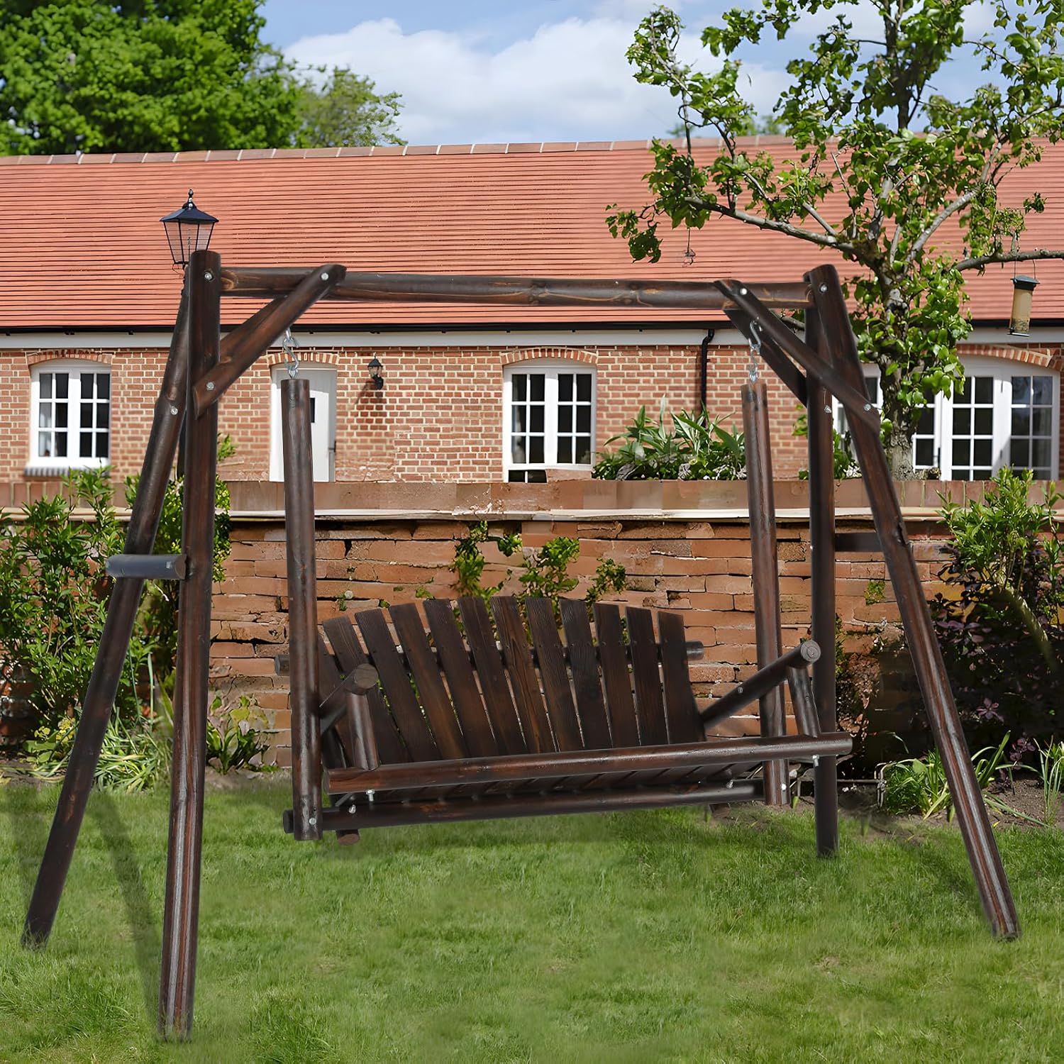 Amazon.com : EPICOZY 2-Seat Porch Swing, Wooden Log Patio Swings Chair ...