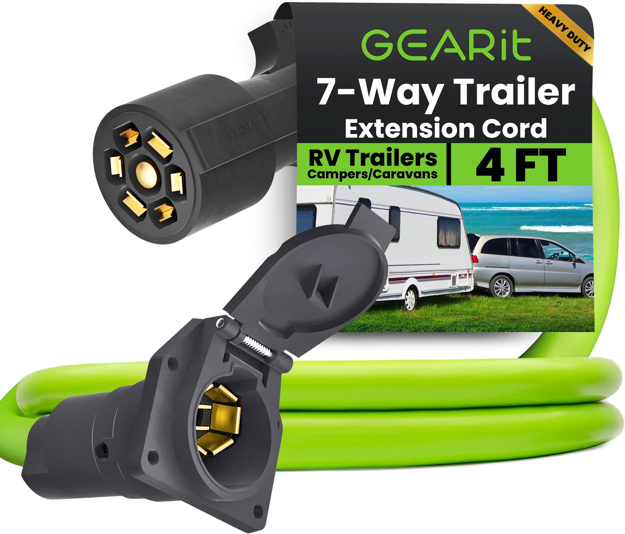 GEARit 7-Way Trailer Extension Cord (4 Feet) 7-Pin Trailer Plug Inline ...
