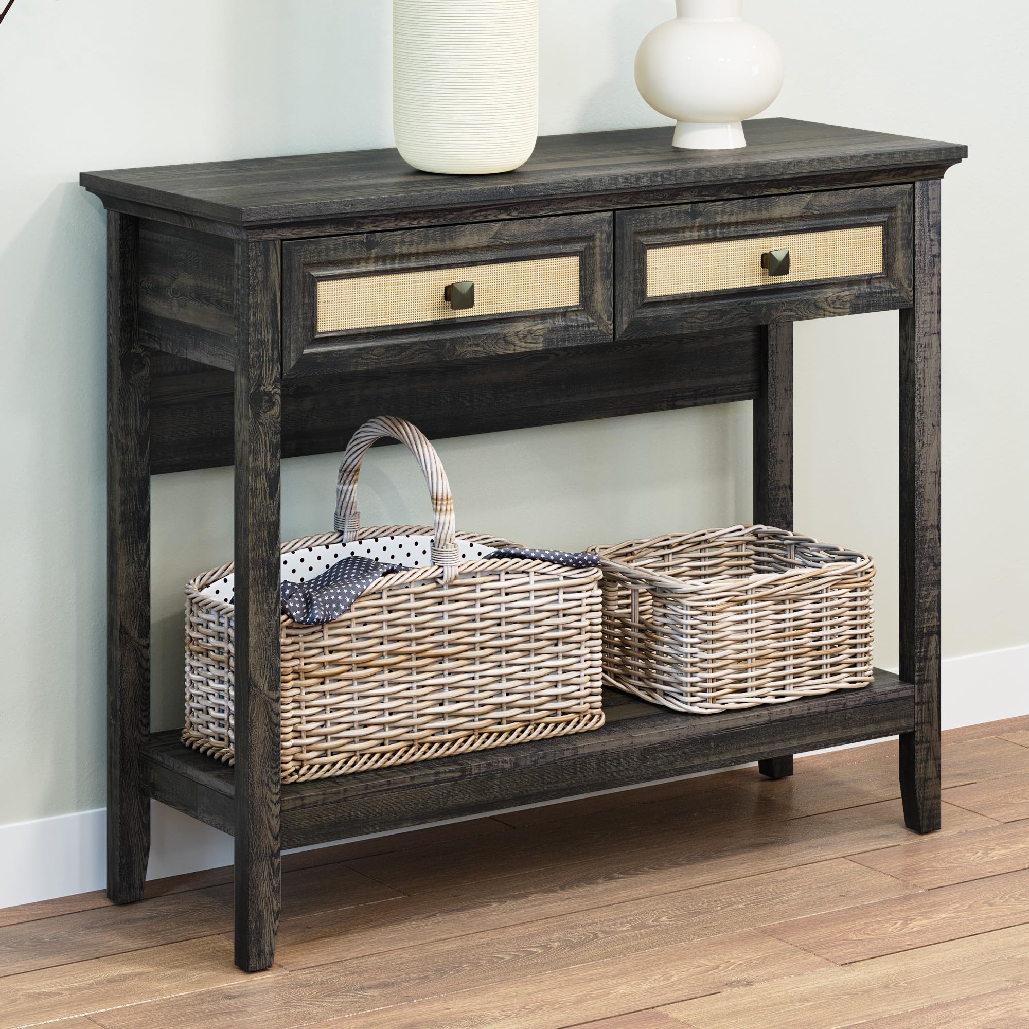 Amazon.com: RoyalCraft Console Table with Storage and Rattan Drawers ...