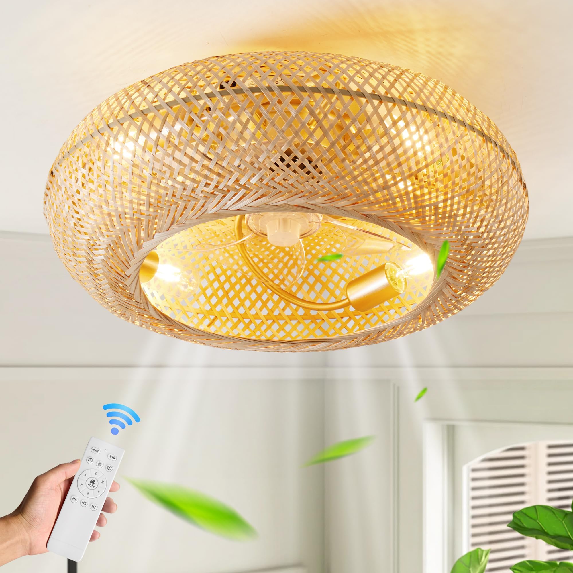 Amazon.com: HOMKEA Boho Caged Ceiling Fans with Lights and Remote, 18 ...