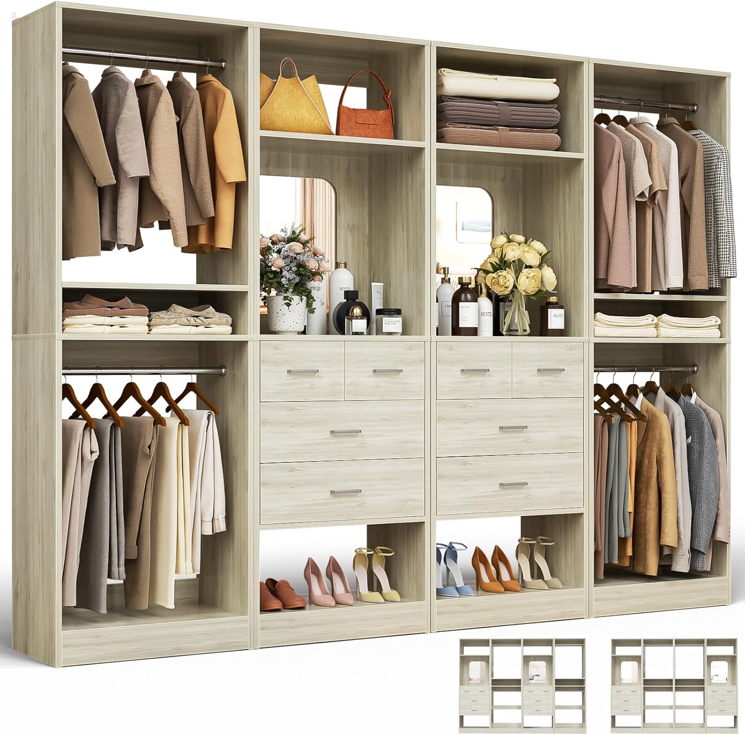 Amazon.com: Unikito 100” Closet System with Drawers, 8.3FT Wood Closet ...
