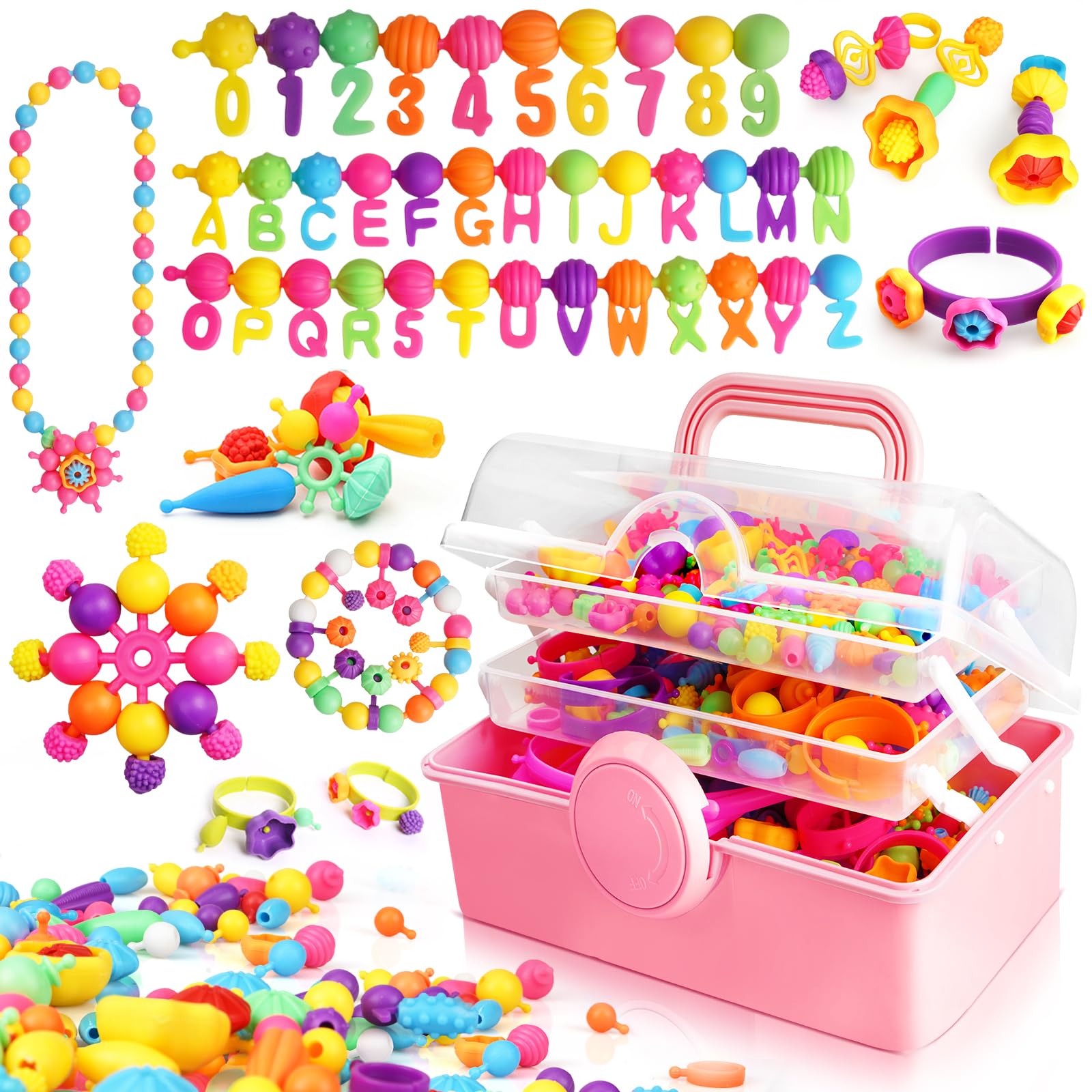 Amazon.com: FUNZBO 850pcs Pop Beads - Jewelry Making Kit for 3 4 5 6 7 ...