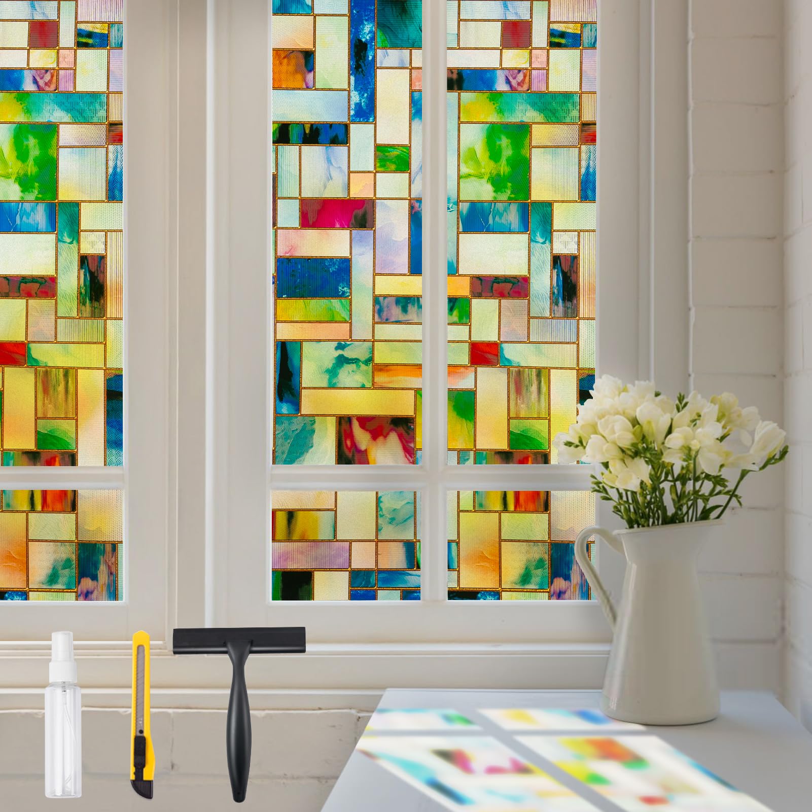 Amazon.com: DKTIE Light Luxury 3D Stained Glass Window Film with ...