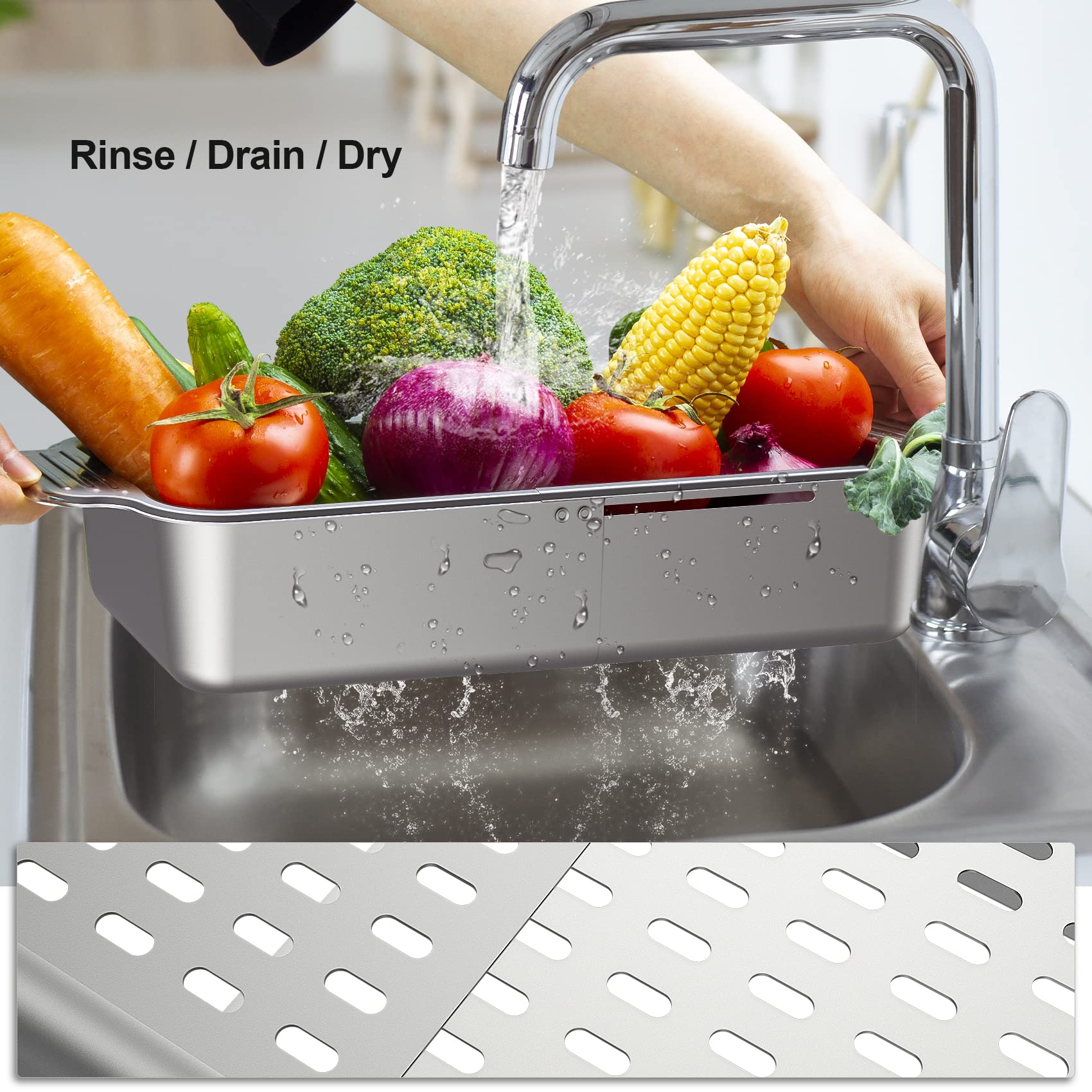 Saudoli Collapsible Colander Strainer, Food Grade 304 Stainless Steel ...